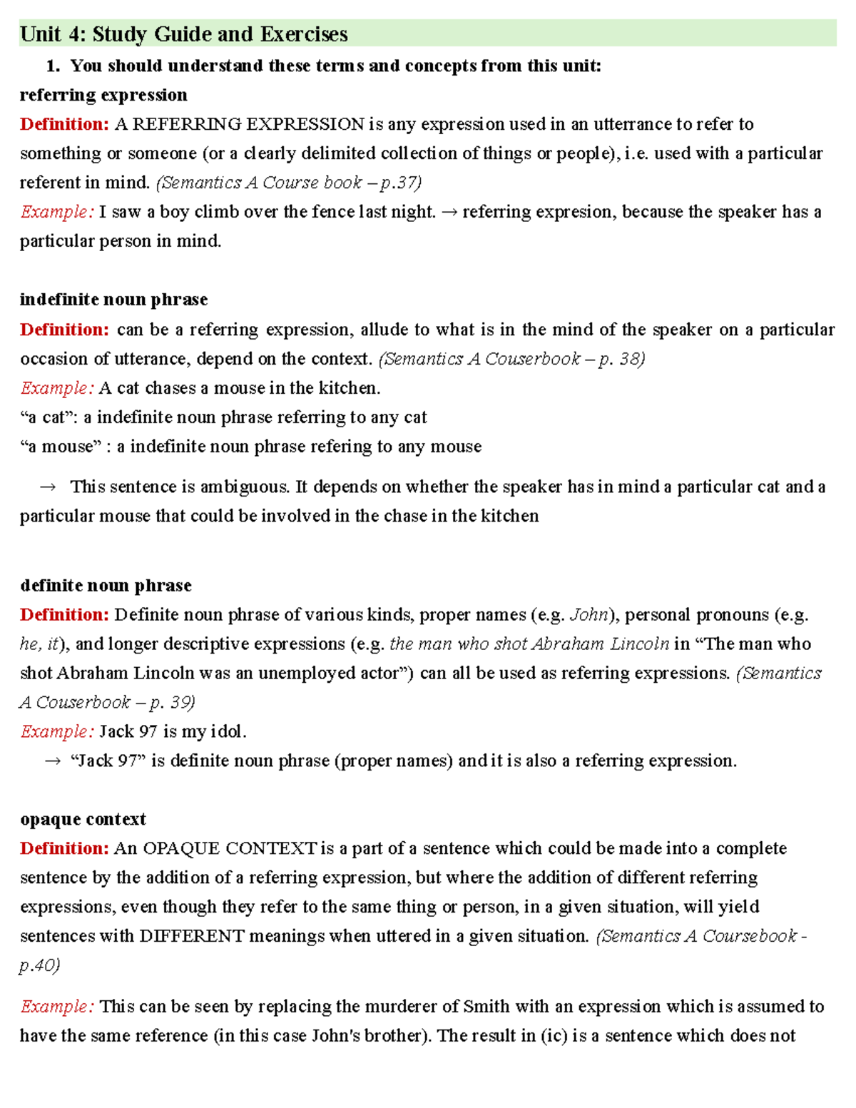 Unit 4: Study Guide on Referring Expressions & Concepts - Studocu