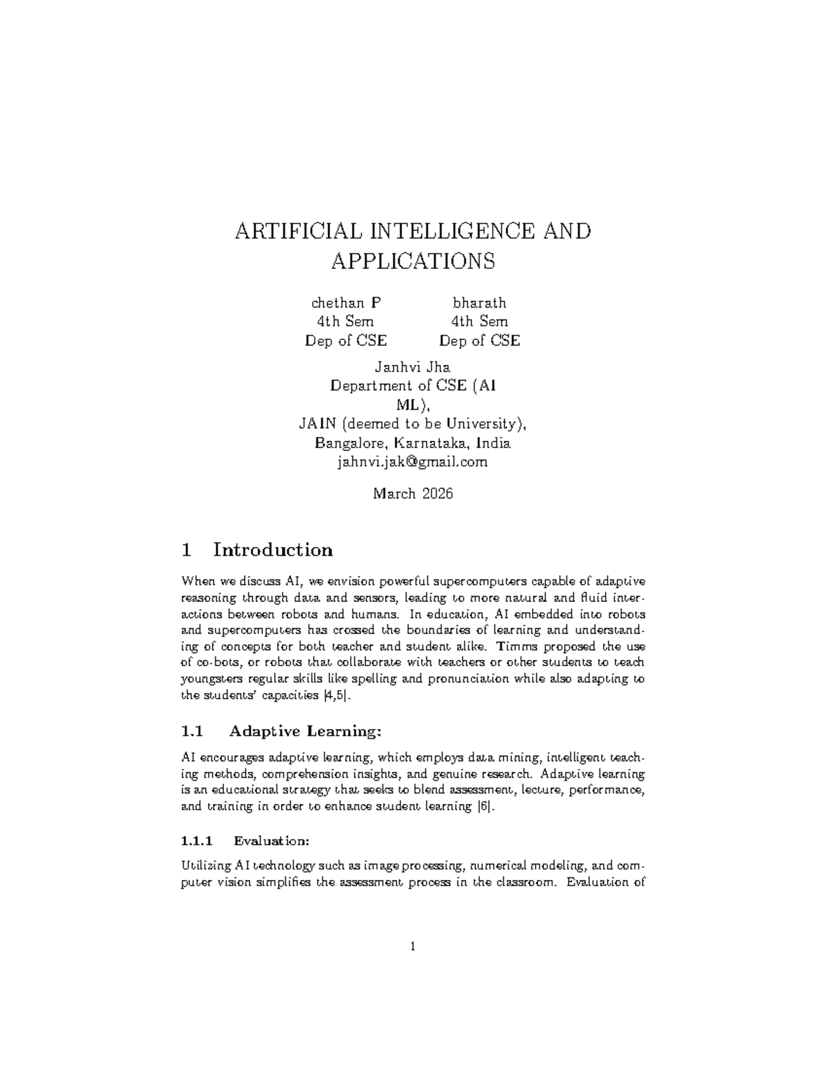 AI Applications in Education: Insights and Adaptive Learning (CSE 4th ...