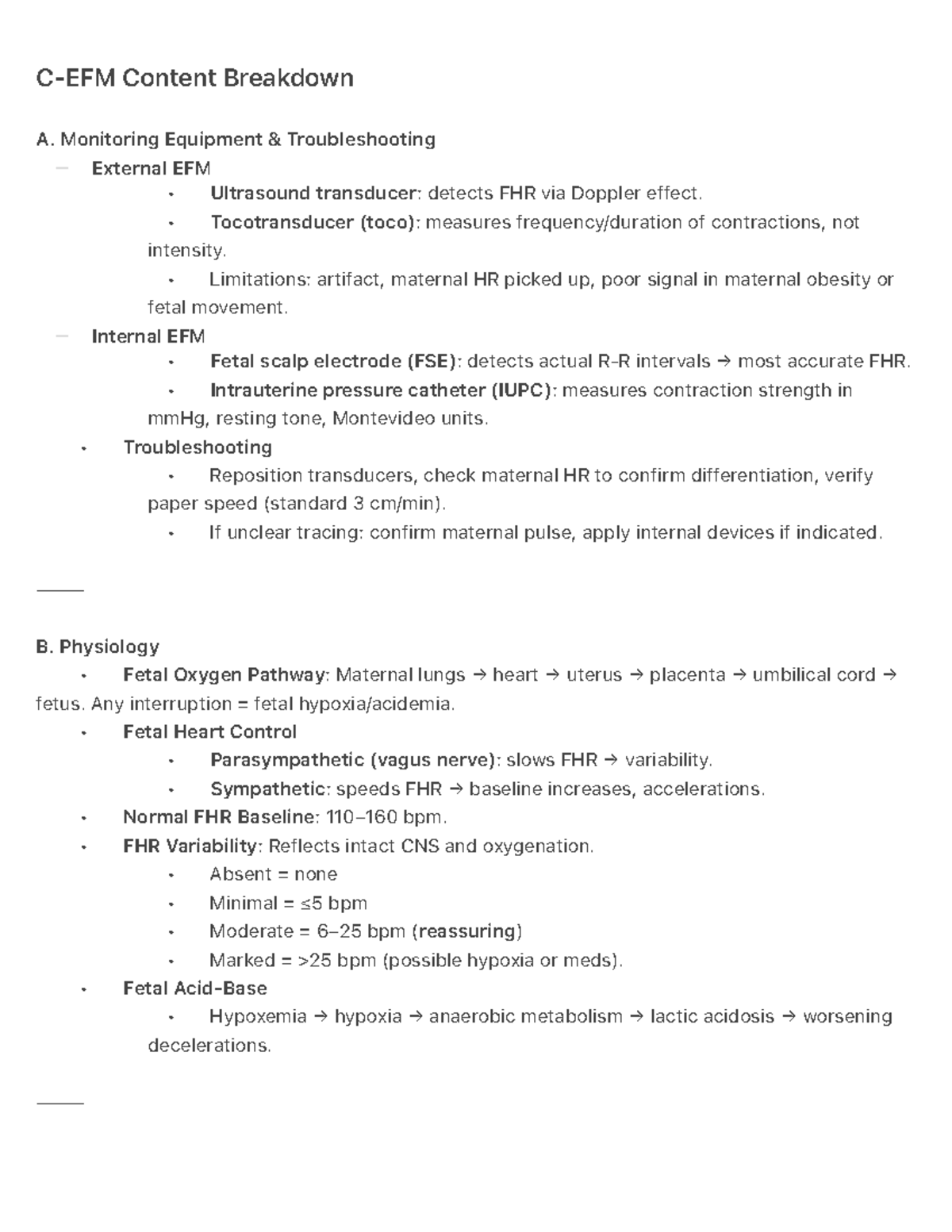 C-EFM Content Breakdown: Monitoring Equipment & Fetal Assessment - Studocu