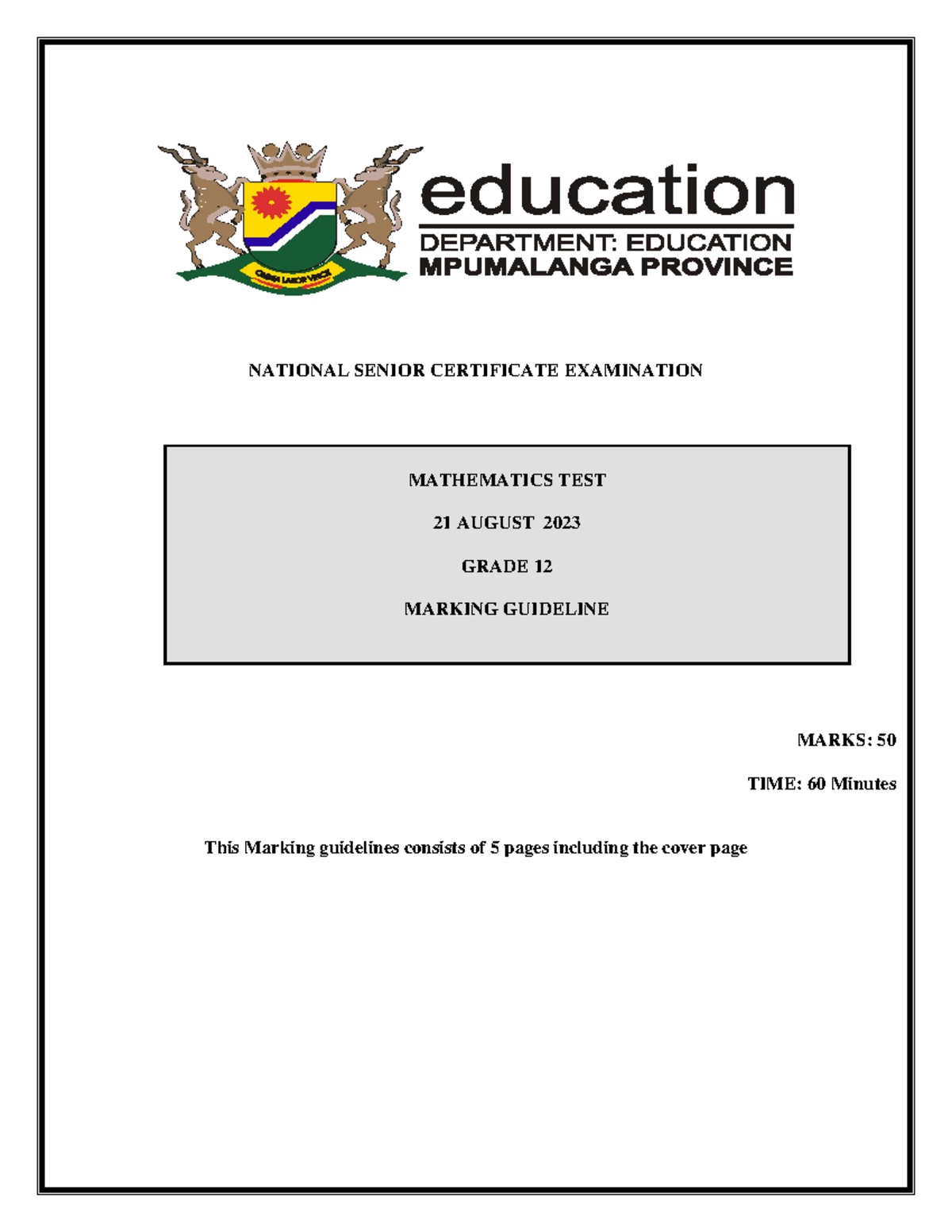 Grade 12 Mathematics NSC Final Exam Memo - 21 Aug 2023 - Studocu