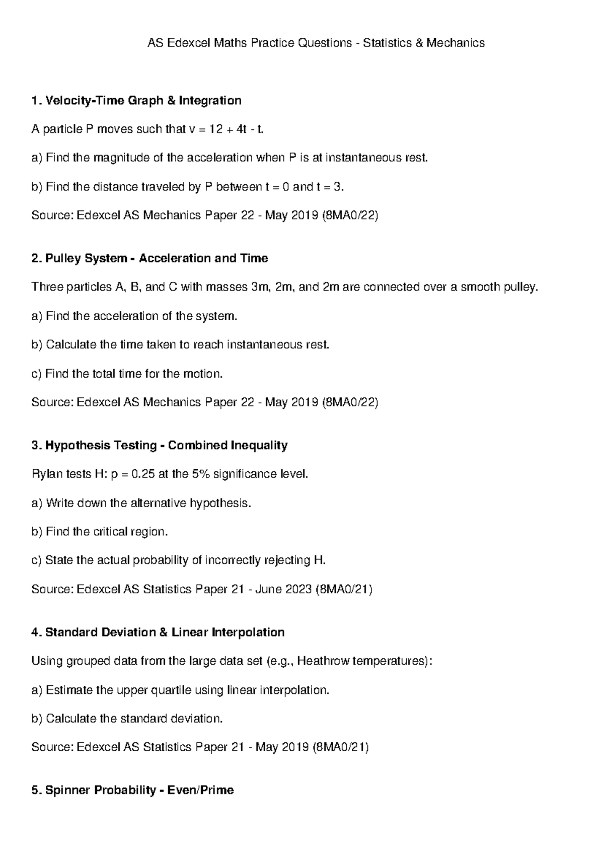 Y12 Mechanics Exam Questions - Solutions and Detailed Analysis - Studocu
