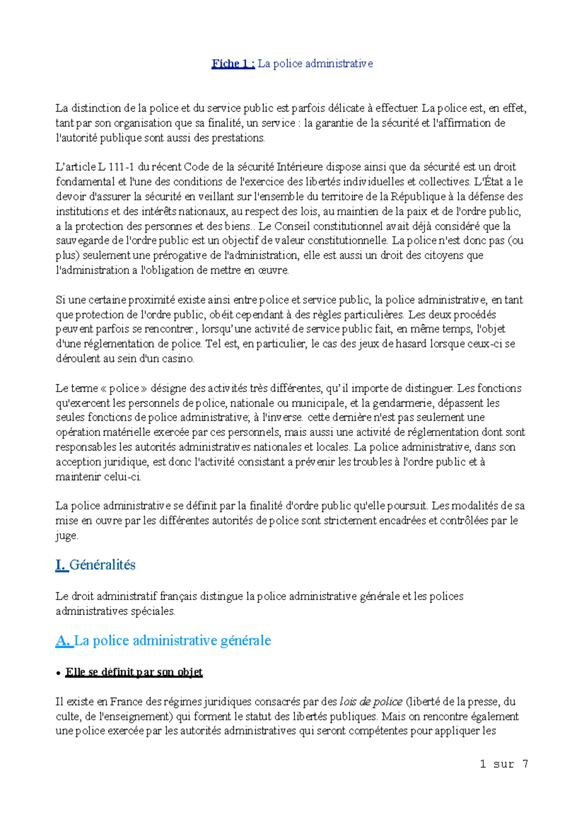 Fiche n°7 - Les principes généraux du droit ° - Fiche n°7 : Les principes généraux du droit Sur ...