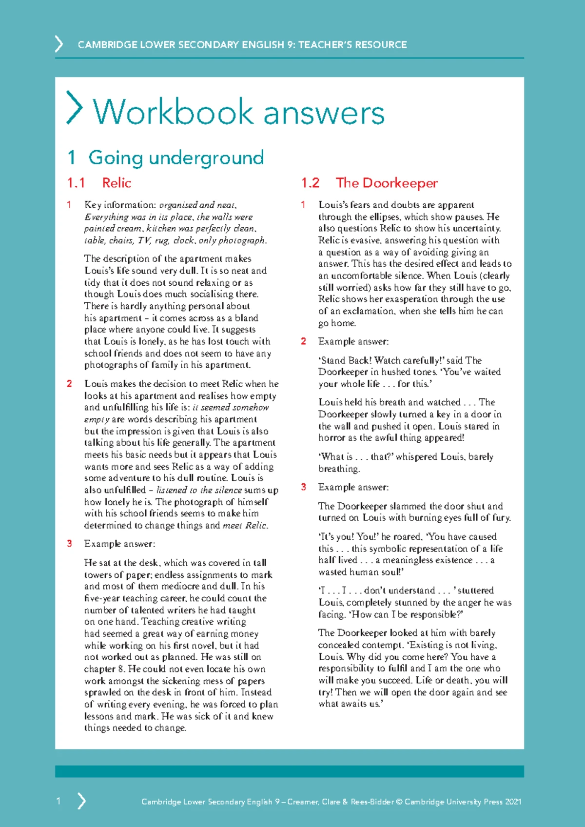 LS English 9 learner book answers - 1 Cambridge Lower Secondary English ...