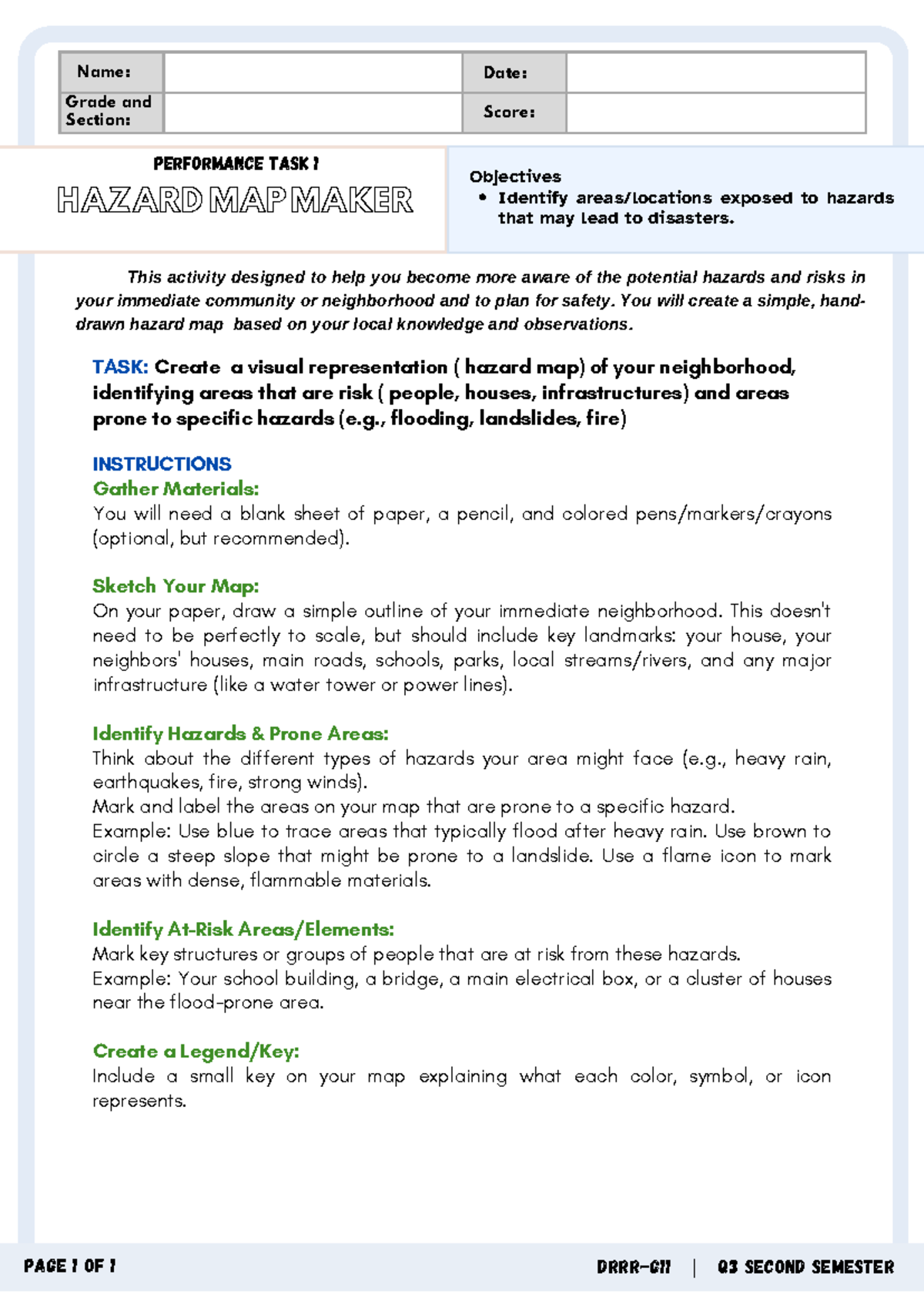 DRRR PT1: Hazard Map Maker Activity Guide for Q3 - Studocu