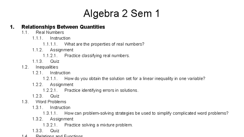 Algebra 2 Sem 1: Relationships, Functions, and Quadratics Overview ...