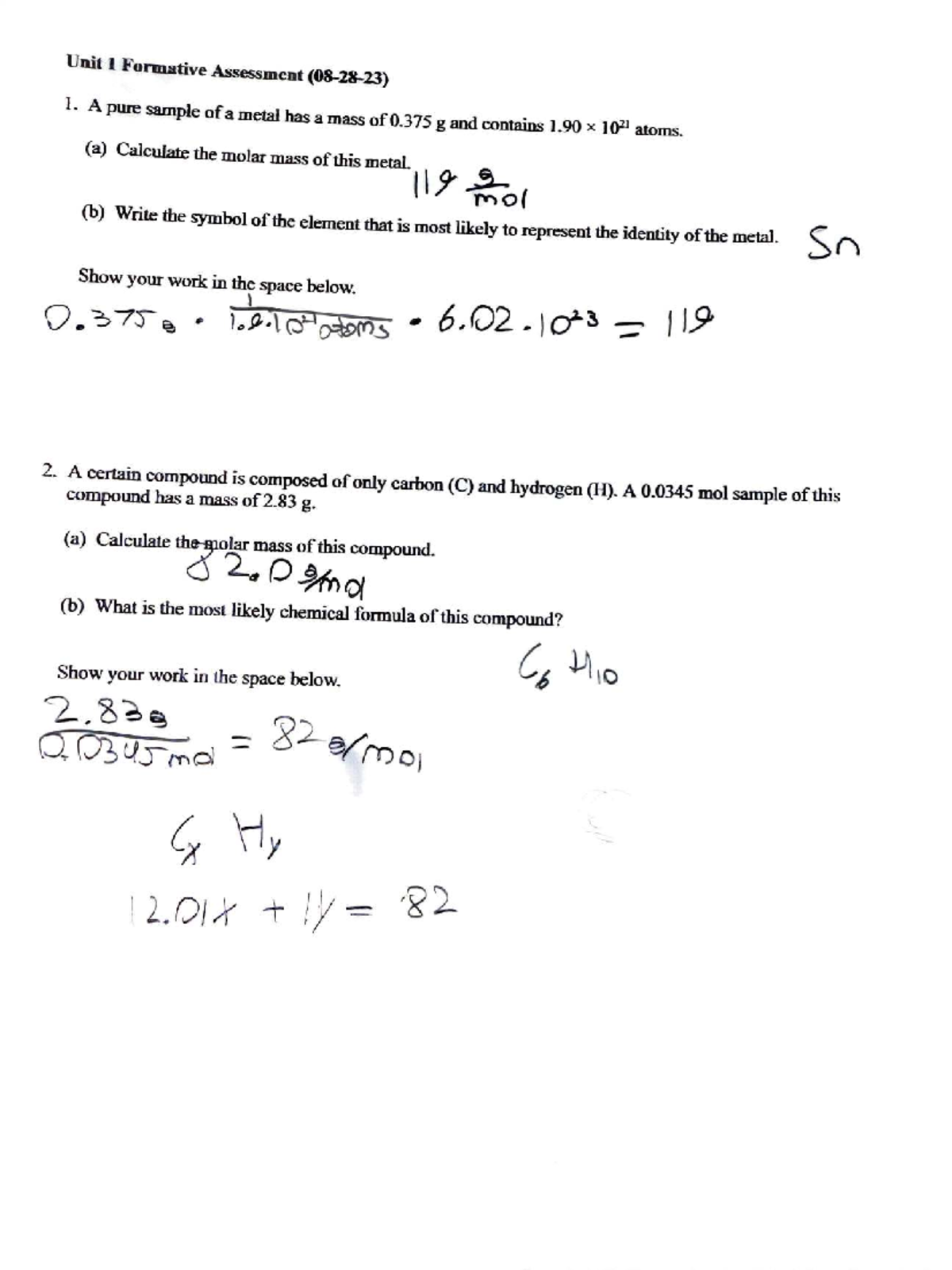 AP CHEM Review WEEK 2: Unit 1 Formative Assessment 1 Insights - Studocu