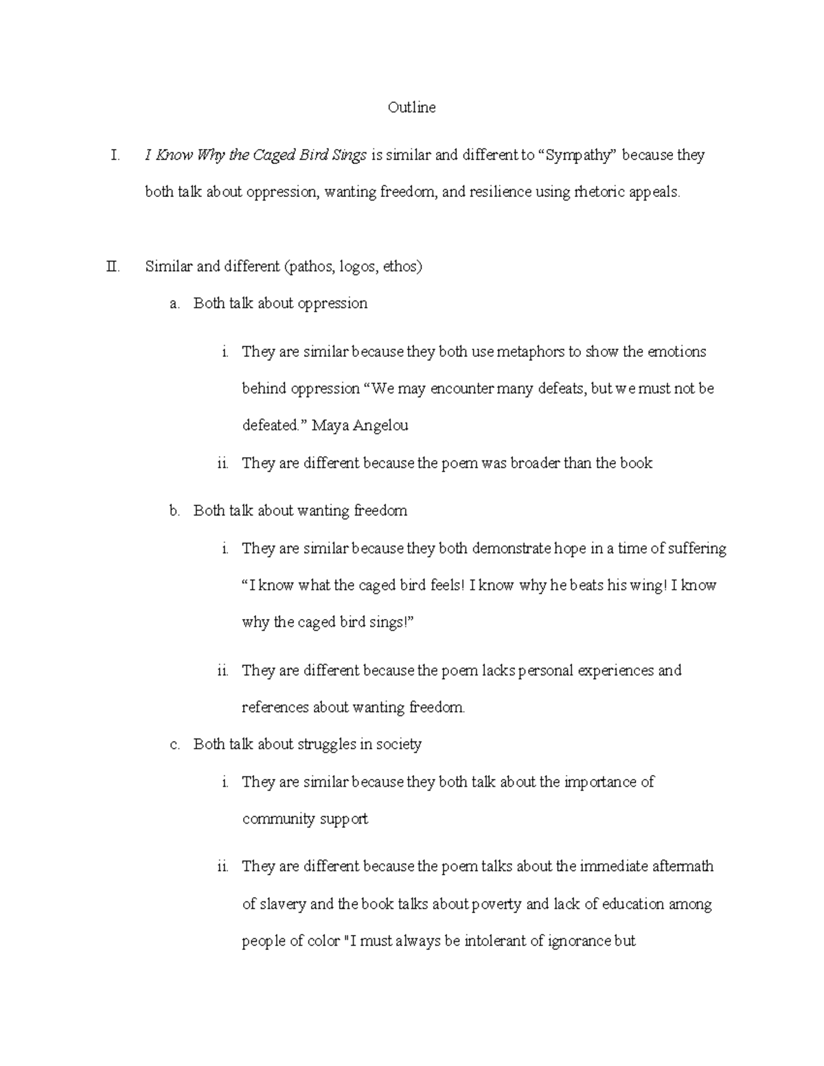 Comparing Maya Angelou's "I Know Why the Caged Bird Sings" to "Sympathy ...
