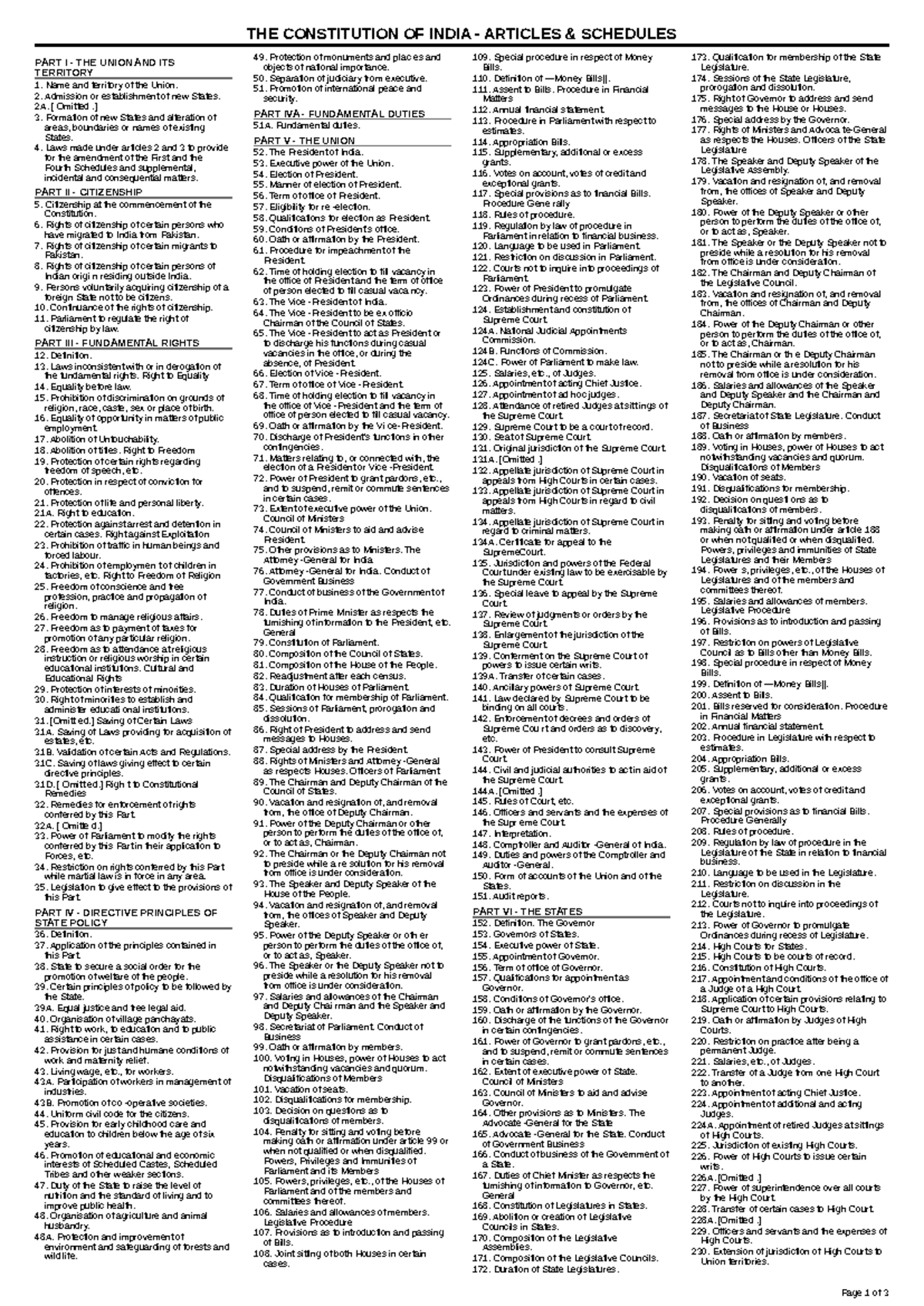 Constitution of India: Articles, Schedules, and Fundamental Rights ...