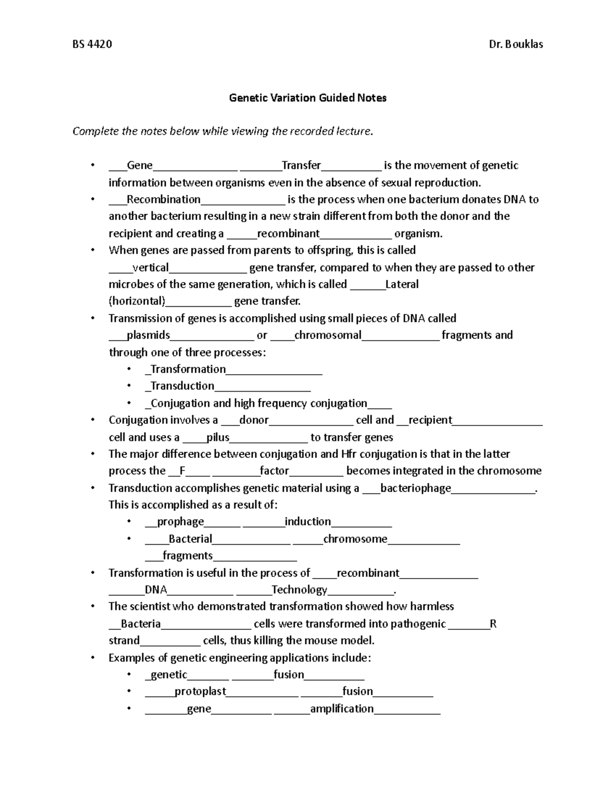 Genetic Variation - BS 4420 Microbiology Lecture Notes - Studocu