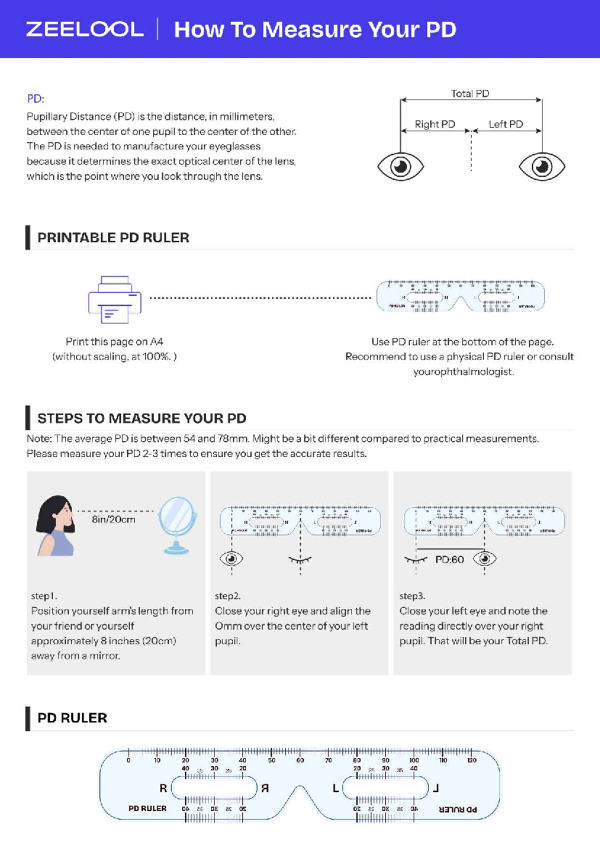 ZEELOOL PD Measurement Guide: How to Measure Your Pupillary Distance ...