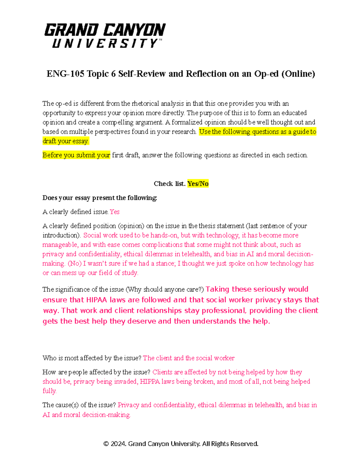ENG-105 T6 Self-Review & Reflection on an Op-Ed Essay - Studocu