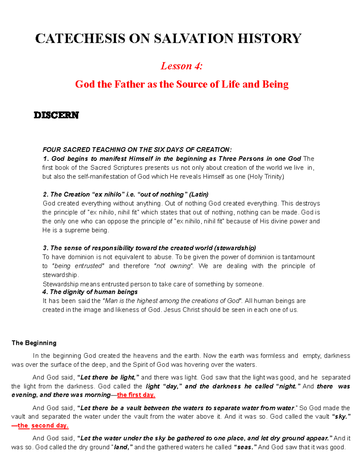 CVF Midterms Reviewer: Lesson 4 on Salvation History and Creation - Studocu