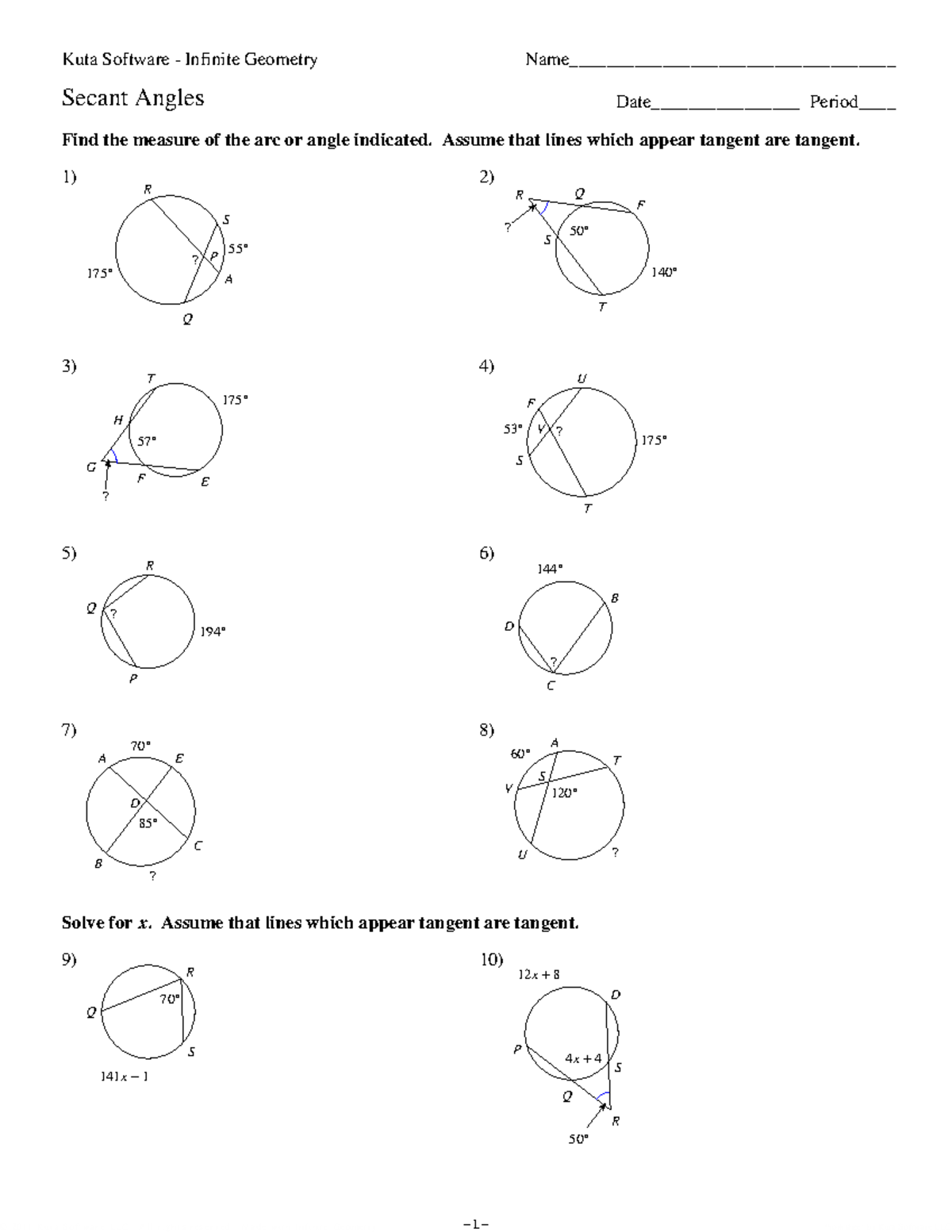 Secant Angles Worksheet - Aiden Marcelin (Geometry) - Studocu