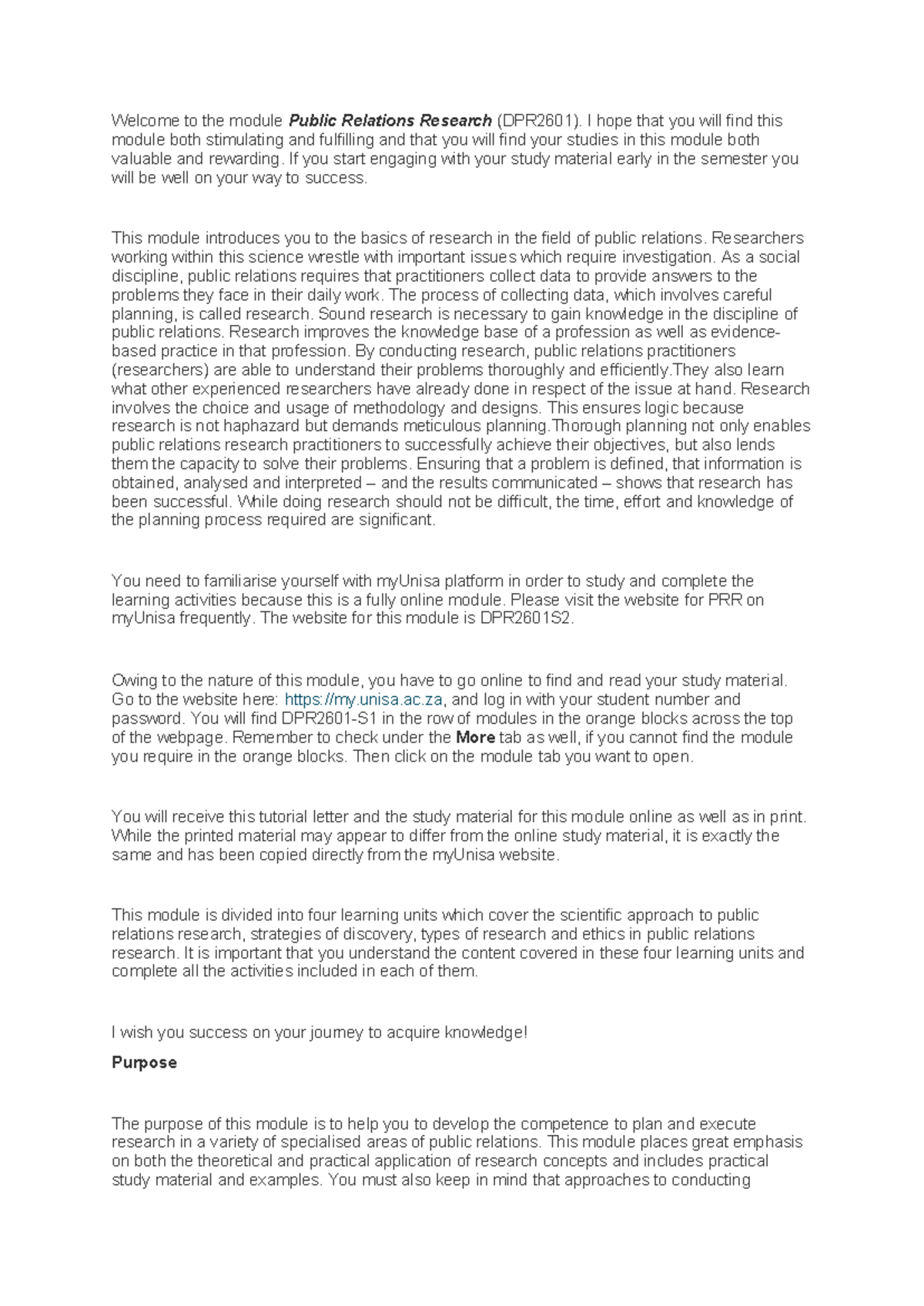 Public Relations Research Overview and Guidelines (DPR2601) - Studocu