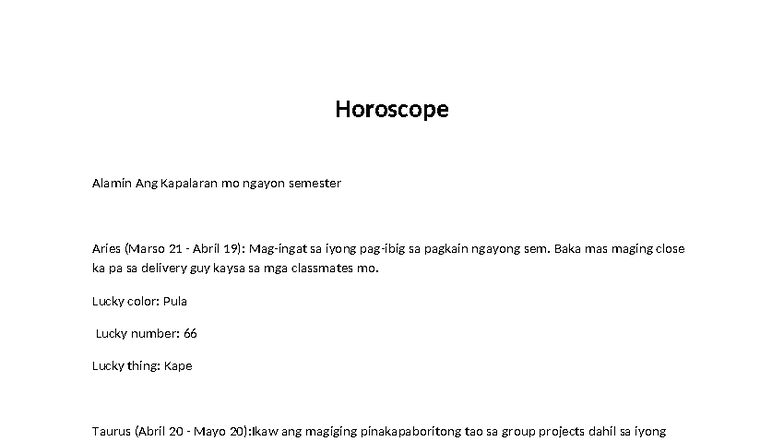 Horoscope 2023: Alamin ang Kapalaran ng Bawat Zodiac Sign - Studocu