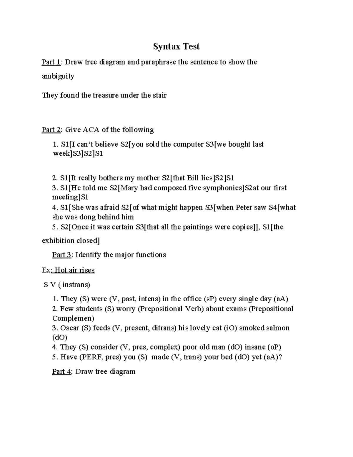 Syntax MIDTERM TEST 2022: Tree Diagrams & Sentence Analysis - Studocu