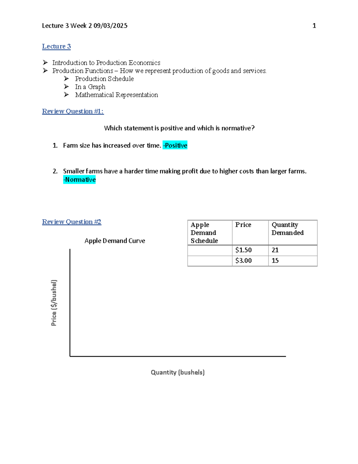 Lecture 3: Introduction to Production Economics and Functions - Studocu