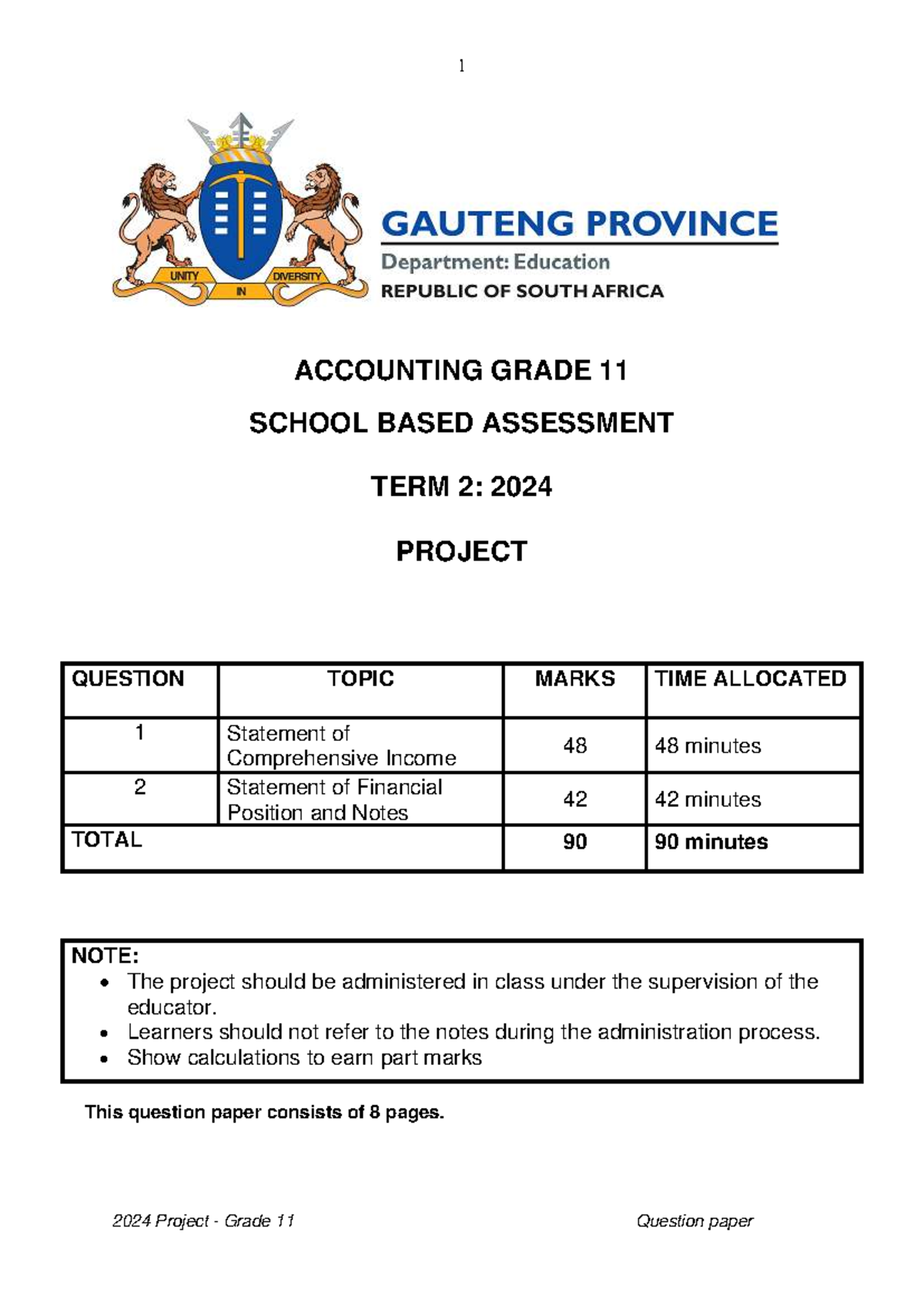 2024 Grade 11 Accounting Project: Statements of Income & Position - Studocu