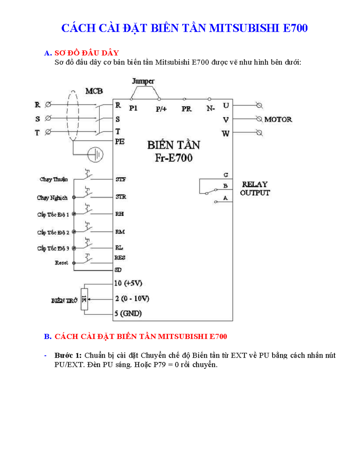 Hướng Dẫn Cài Đặt Biến Tần Mitsubishi E700 - HD E700 - Studocu