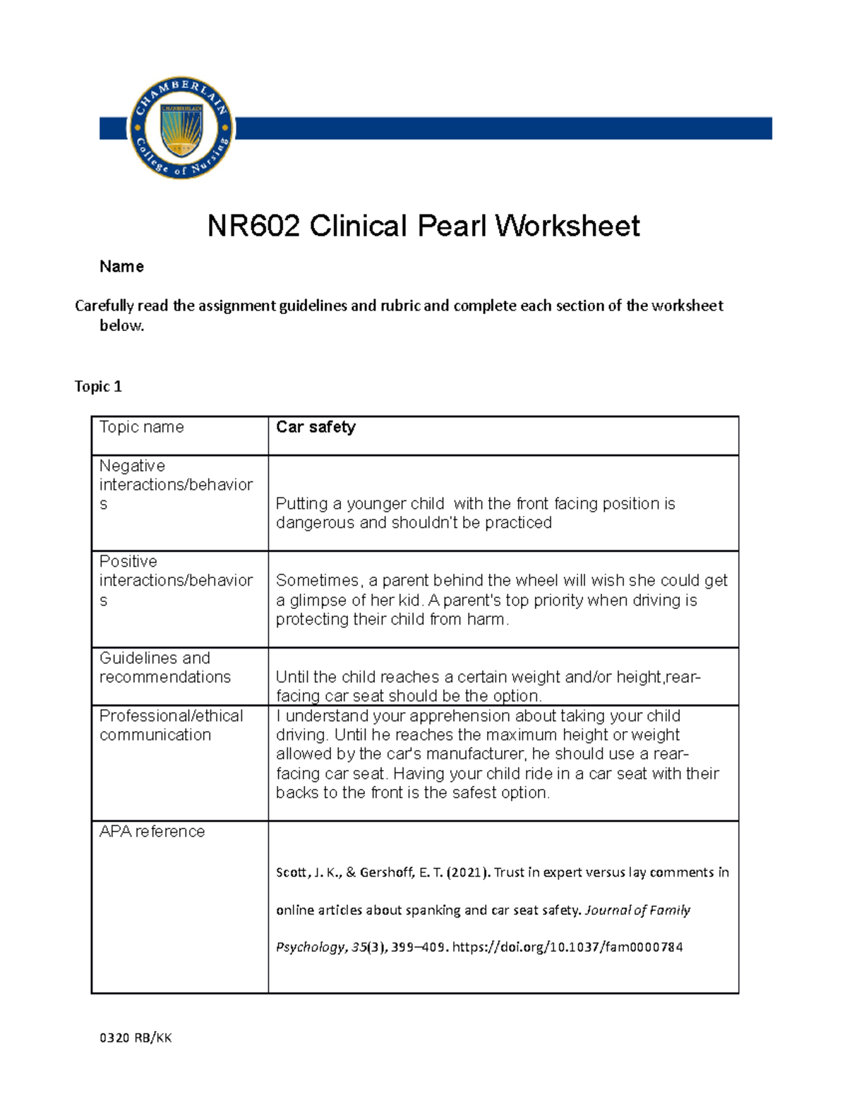 NR602 W2 Clinical Pearl Worksheet: Child Safety & Behavior Guidelines ...
