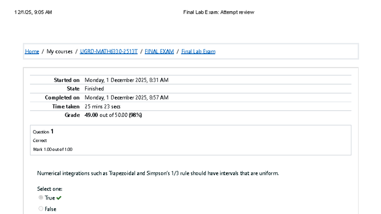 Final Exam Review: Numerical Methods Lab (Course Code: 9:05 AM) - Studocu