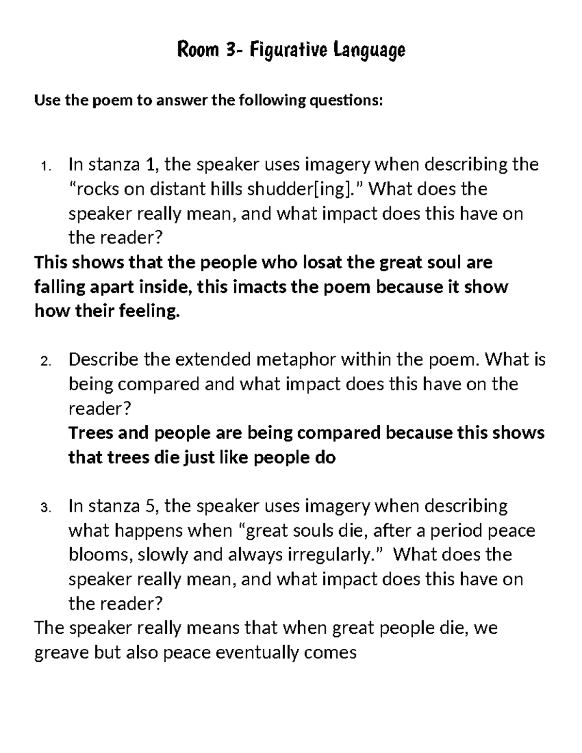 Copy of When Great Trees Fall Room 3- Figurative Language - Room 3 ...