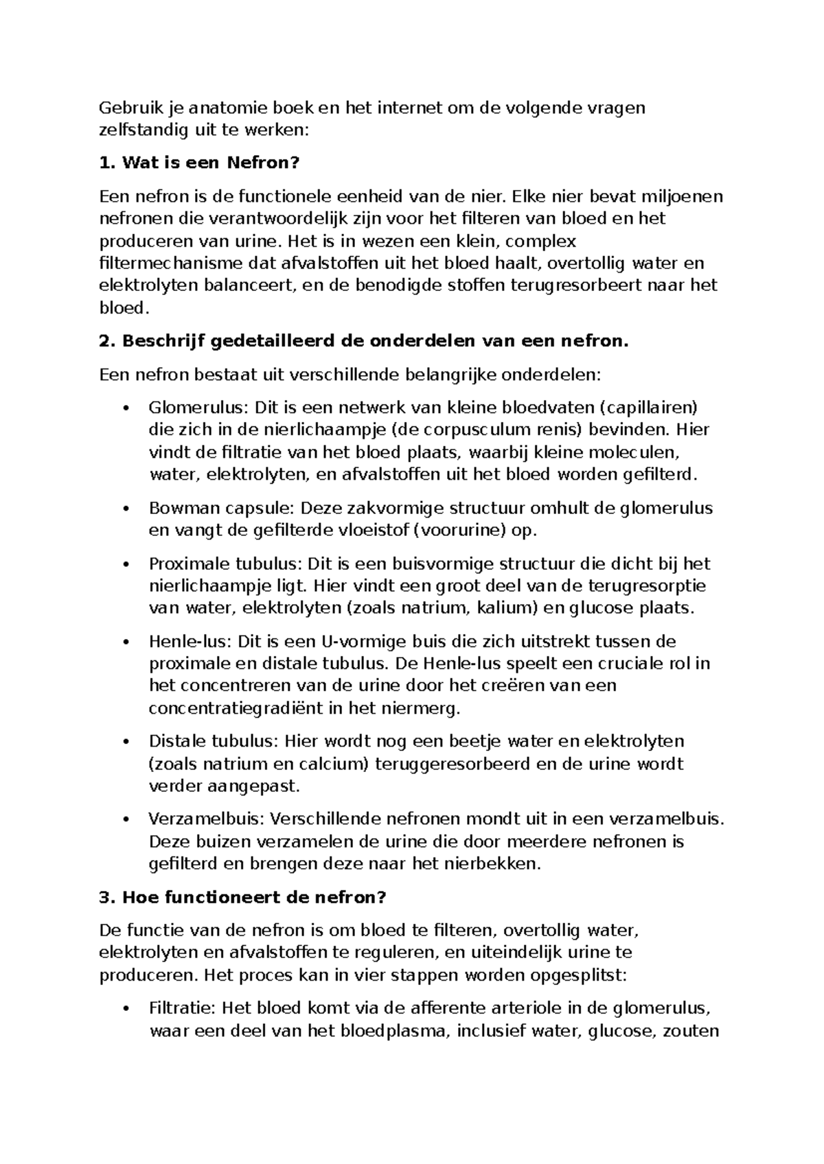 Nieren en Nefronen: Anatomie en Functie - Opdracht 2 - Studeersnel