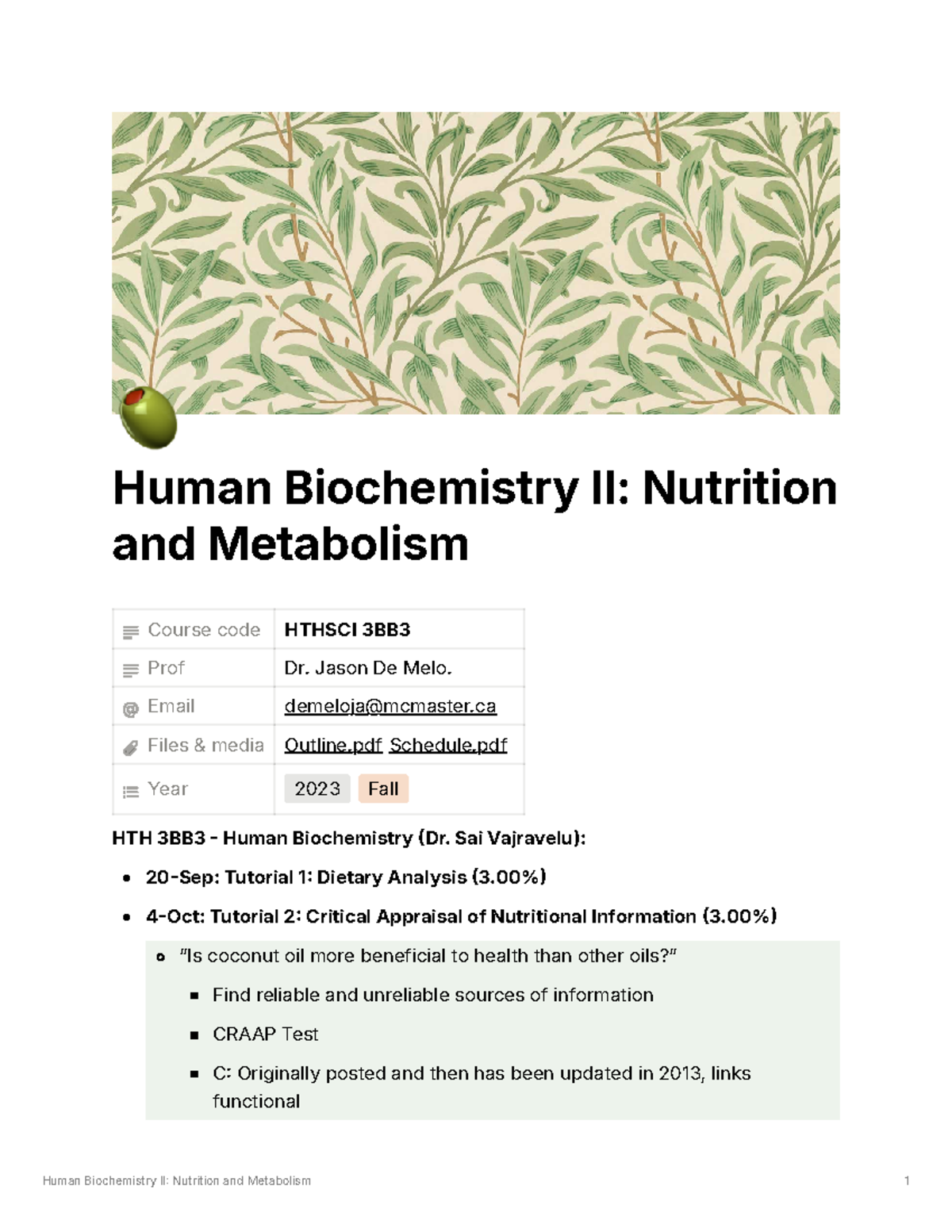 HTHSCI 3BB3: Study Guide for Human Biochemistry II on Nutrition ...