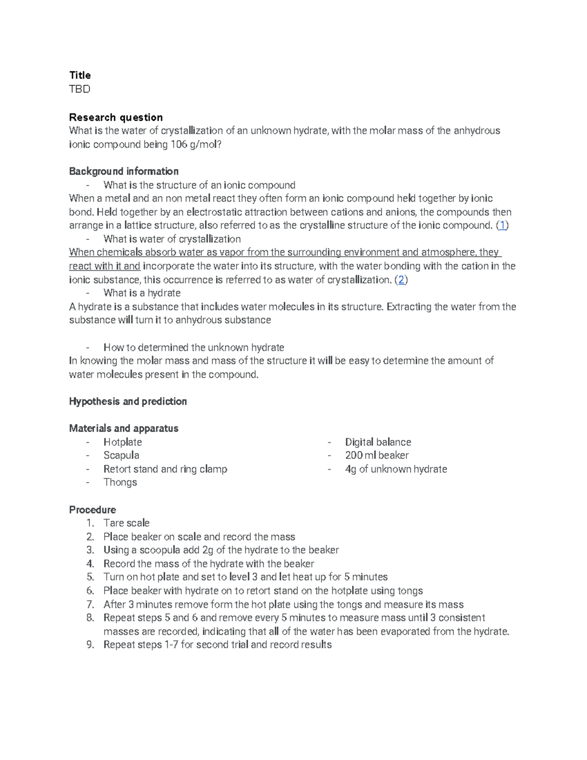 Chemistry Lab: Determining Water of Crystallization in Unknown Hydrate ...