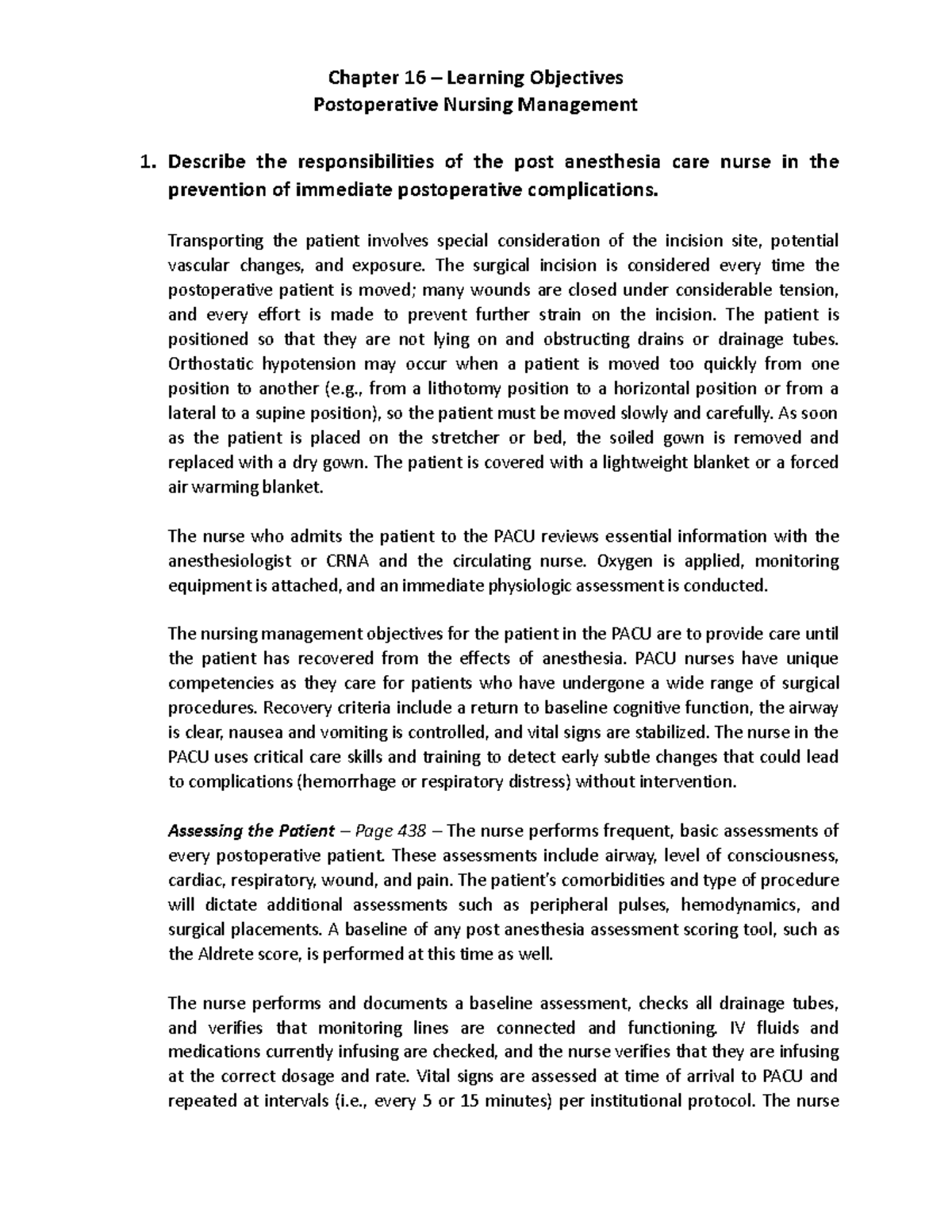 Chapter 16: Learning Objectives in Postoperative Nursing Management ...