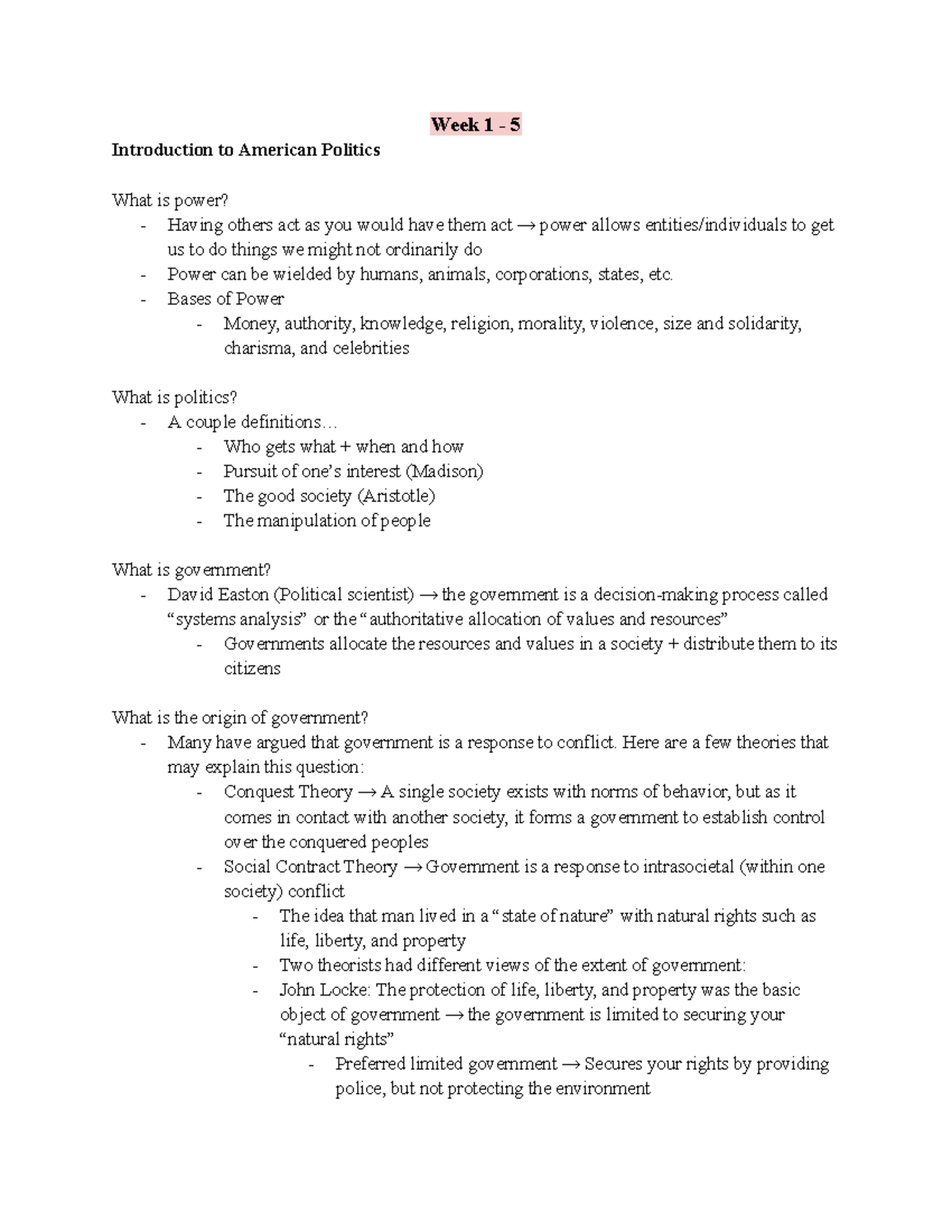 Week 1 - Introduction to American Politics - Studocu