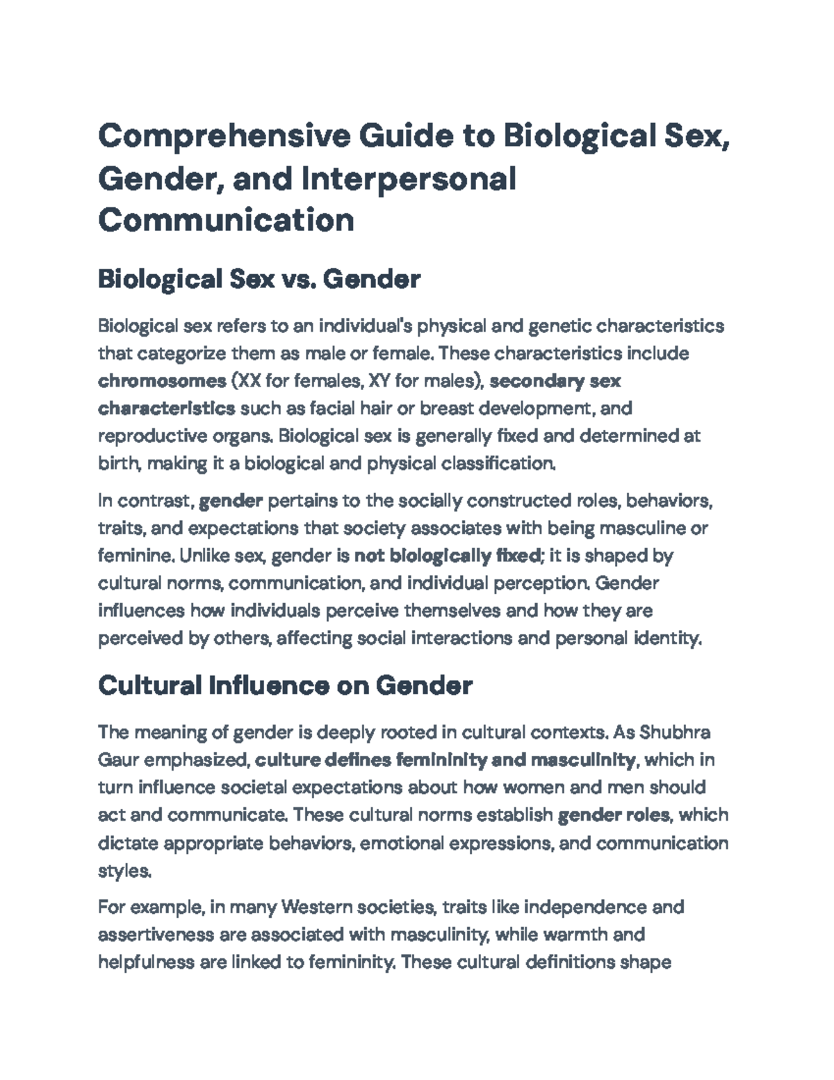 Comprehensive Guide to Biological Sex, Gender, and Comm. (PSY 101 ...