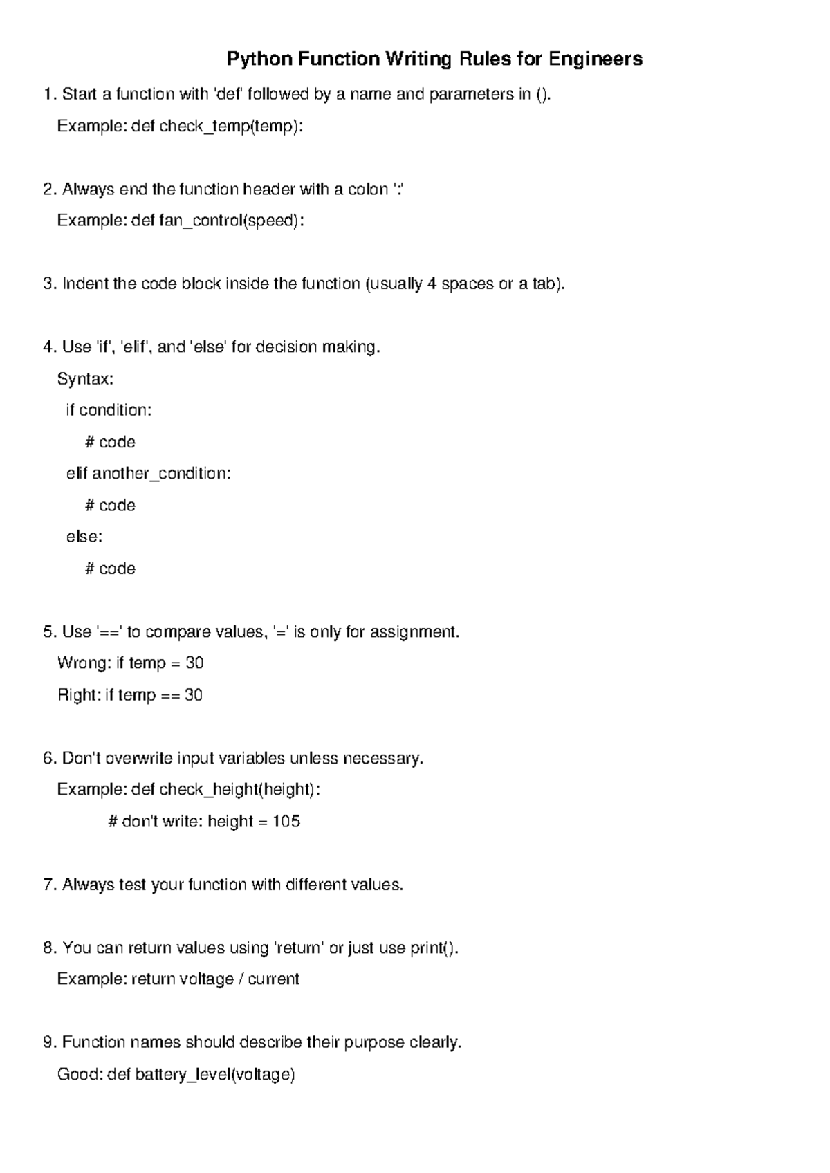 Python Function Writing Rules for Engineers (ENG 101) - Studocu