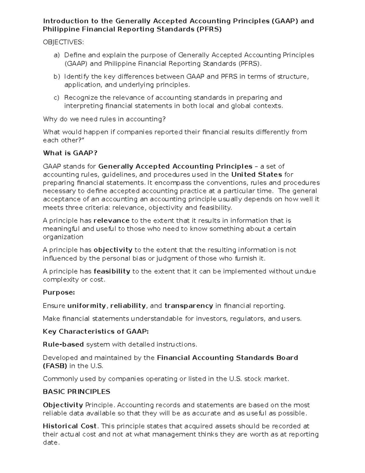 GAAP vs. PFRS: Understanding Accounting Standards and Principles - Studocu