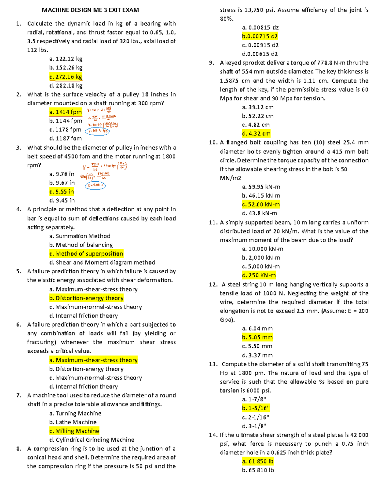 MD ME Exit Exam 3 - Comprehensive Machine Design Problems - Studocu