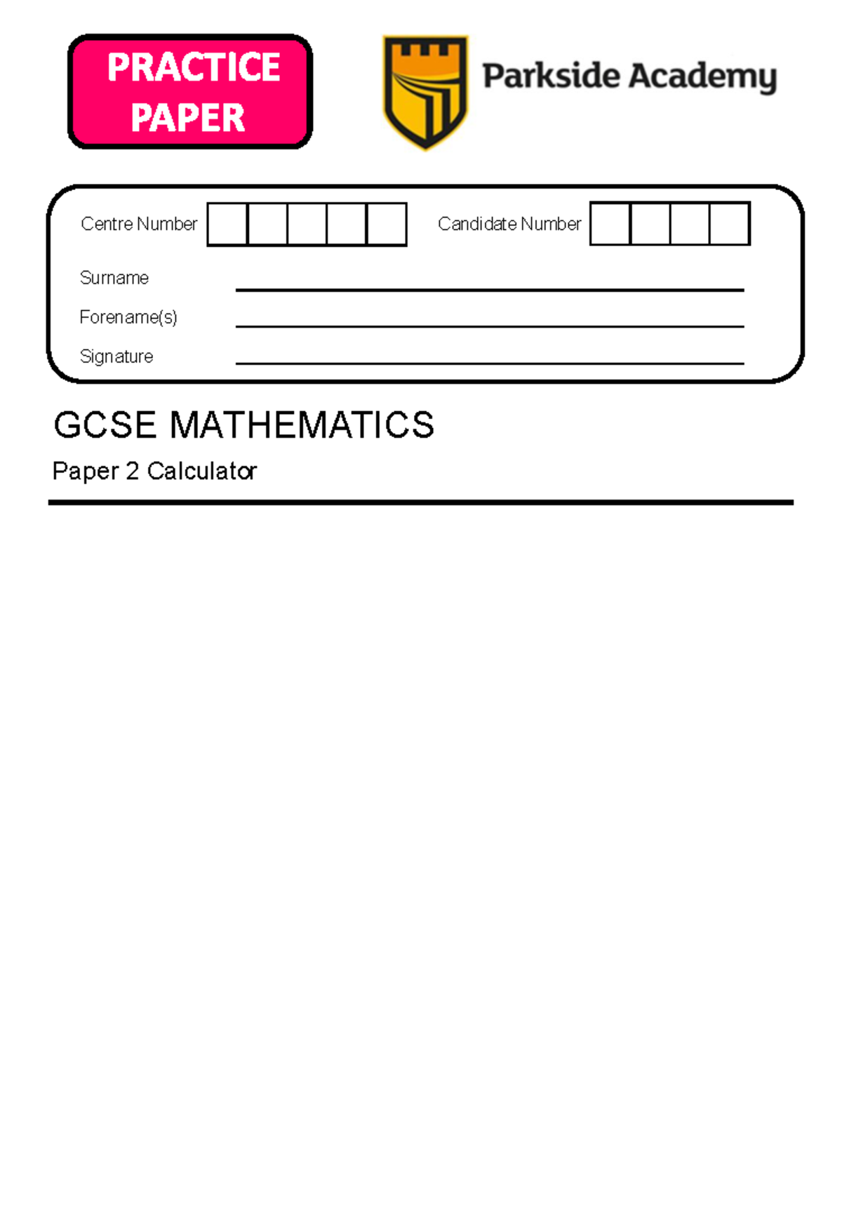 GCSE MATHEMATICS Paper 2 Calculator - Candidate 1 Answers - Studocu