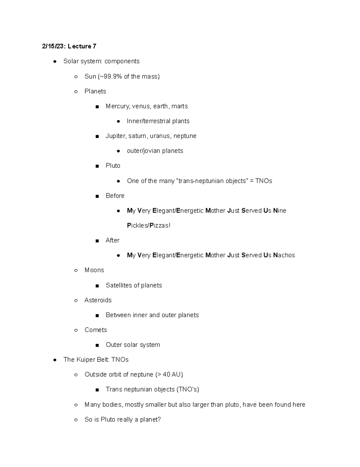 Astr101 Lecture Notes 7-9: Solar System & Planetary Formation Insights ...