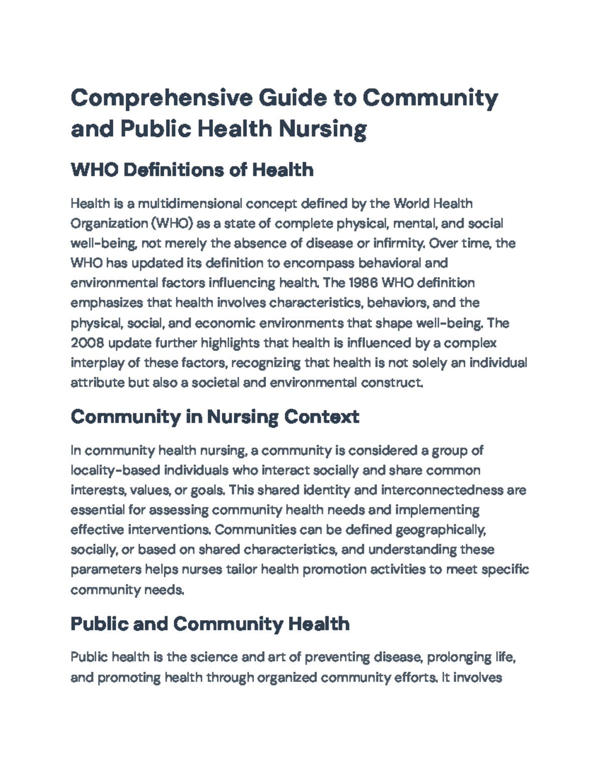 Comprehensive Guide to Community & Public Health Nursing (NUR 101 ...