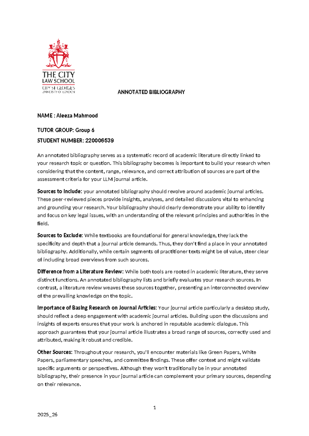 Annotated Bibliography for LLM Research: Aleeza Mahmood 2025_26 - Studocu