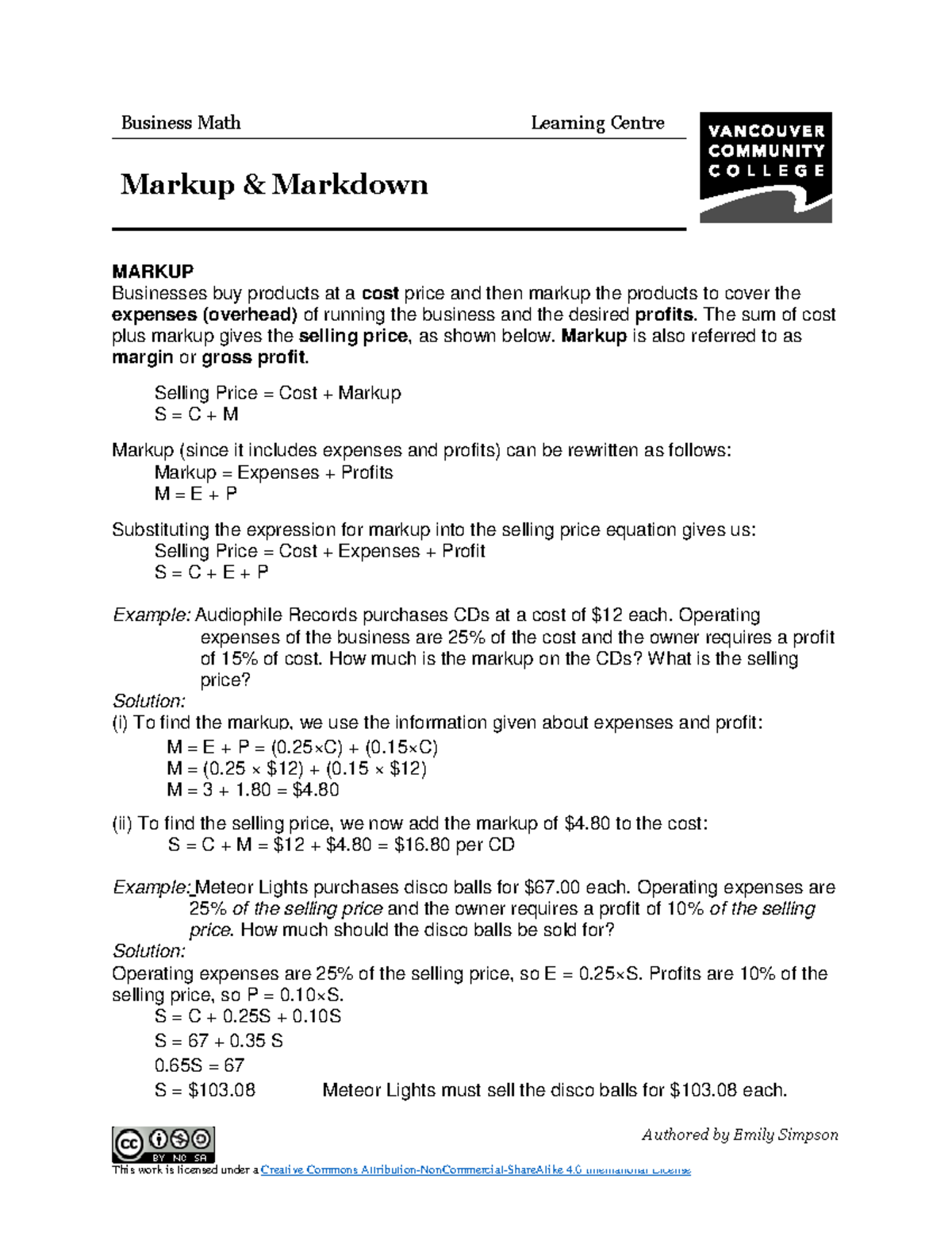 Understanding Markup & Markdown in Business Math (BM100) - Studocu