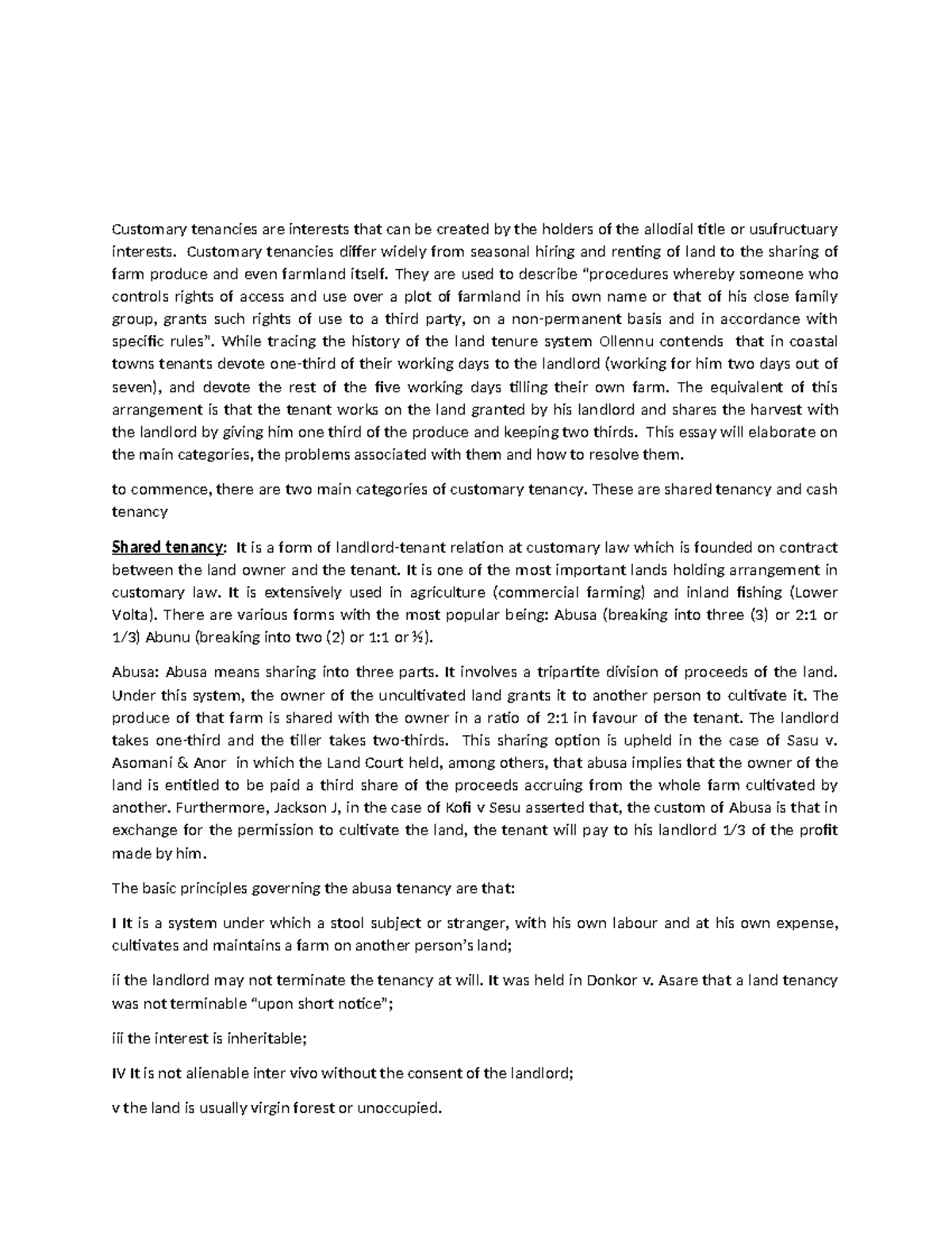 LAND LAW 101 - Understanding Customary Tenancies and Challenges - Studocu