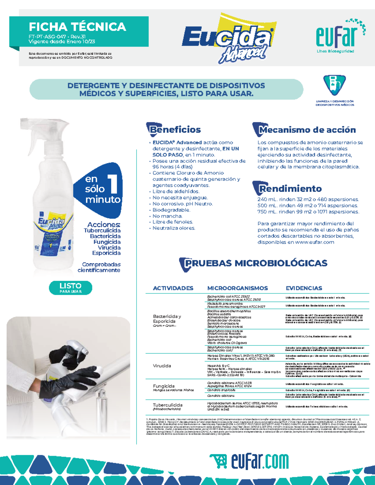 Ficha Técnica EUCIDA® Advanced: Detergente y Desinfectante en 1 Minuto - Studocu