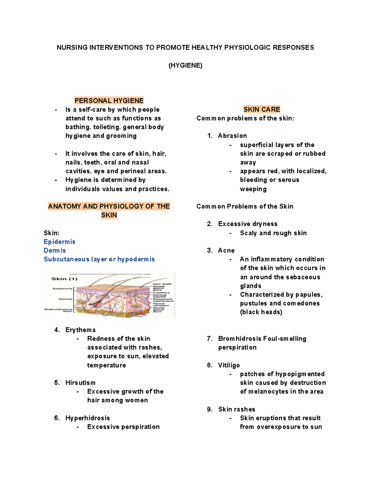 Nursing Interventions for Hygiene: Promoting Healthy Responses - Studocu
