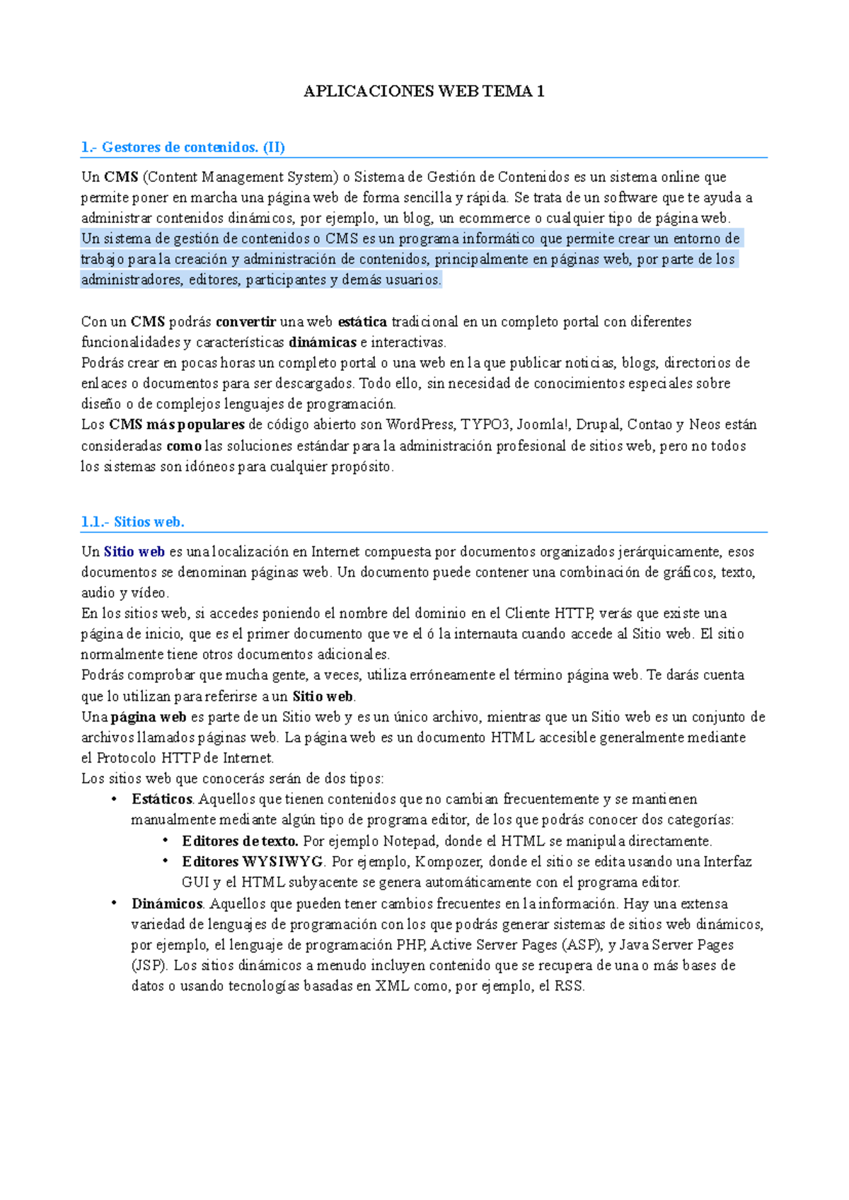 TEMA 1 Aplicaciones WEB - 1.- Gestores de contenidos. (II) Un CMS ...