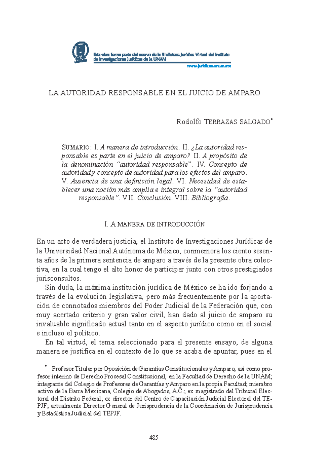 La autoridad responsable en el juicio de amparo - 485 LA AUTORIDAD ...