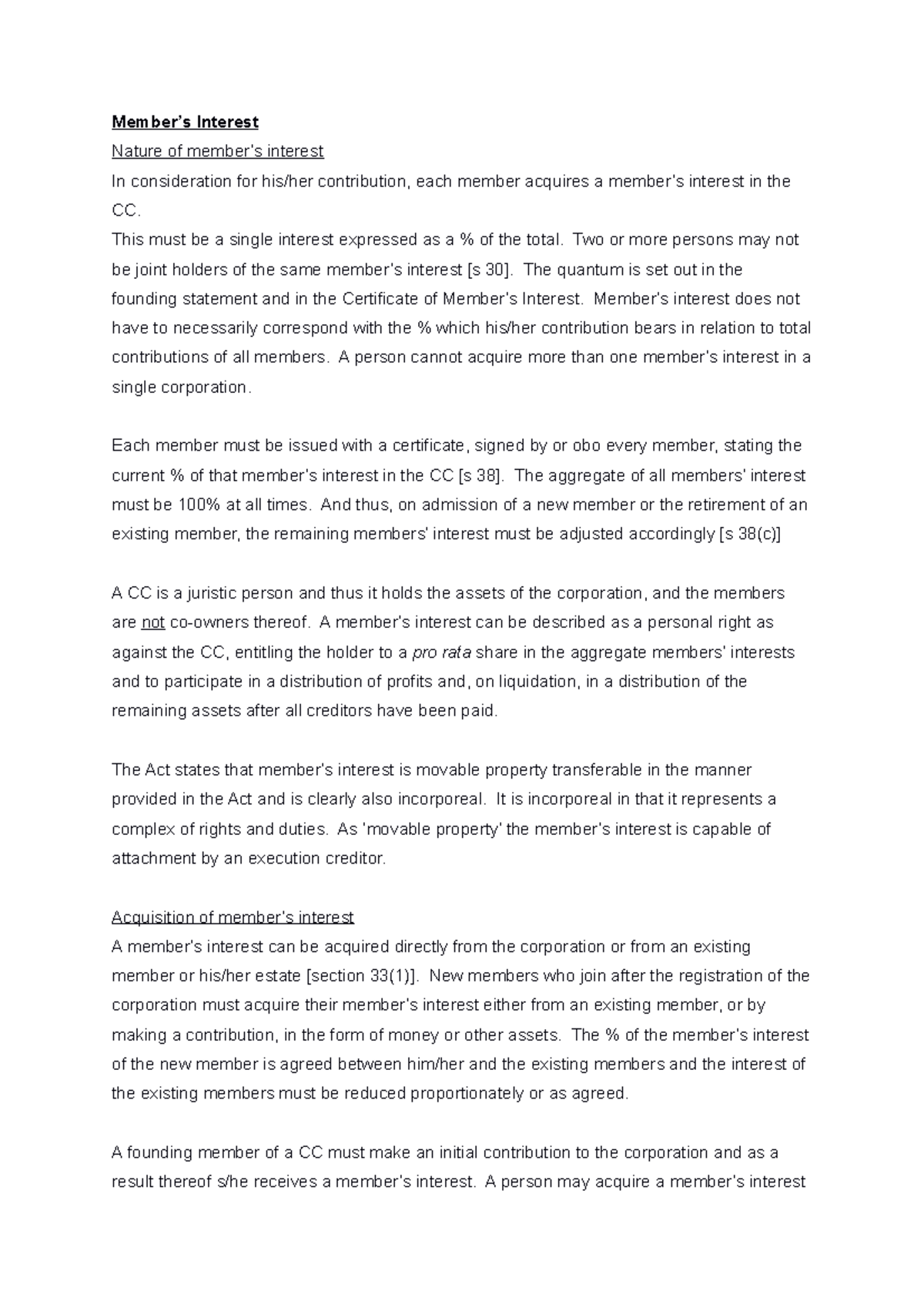 CC Member's Interest Notes: Understanding Ownership & Rights - Studocu
