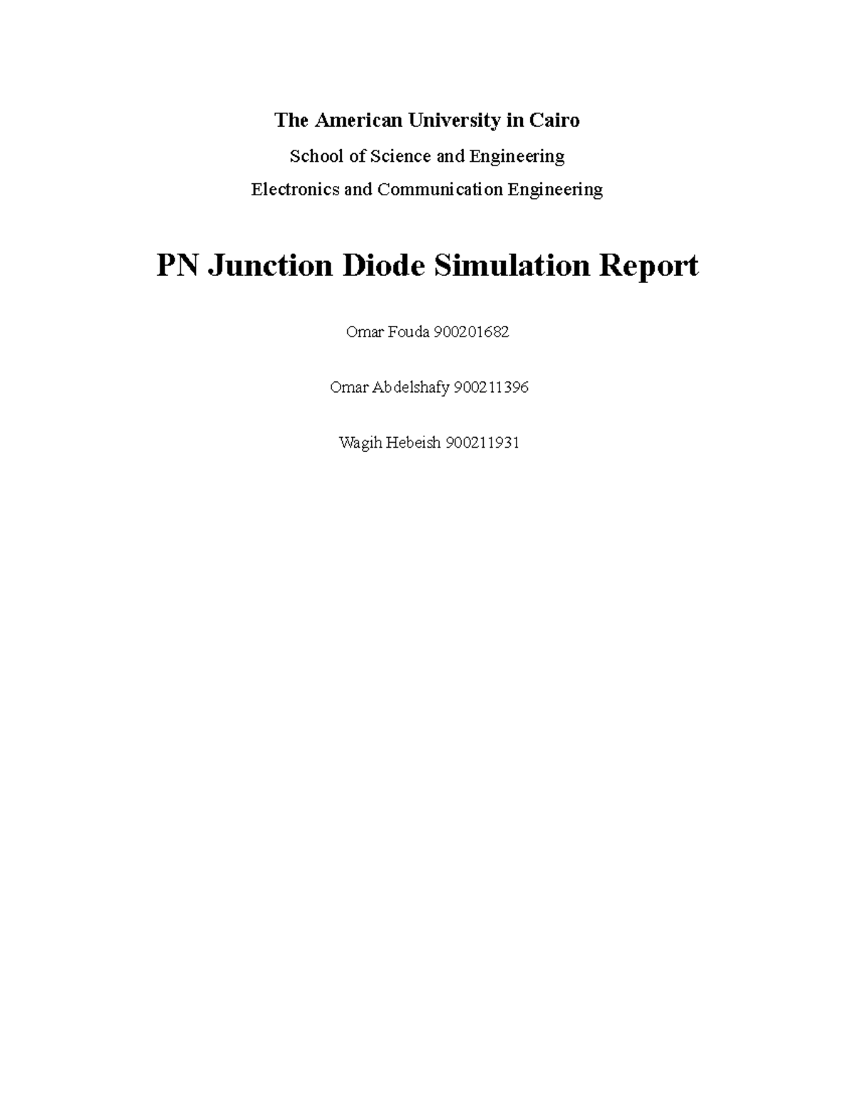PN Junction Diode Simulation Report - ECE 900201682, 900211396 ...
