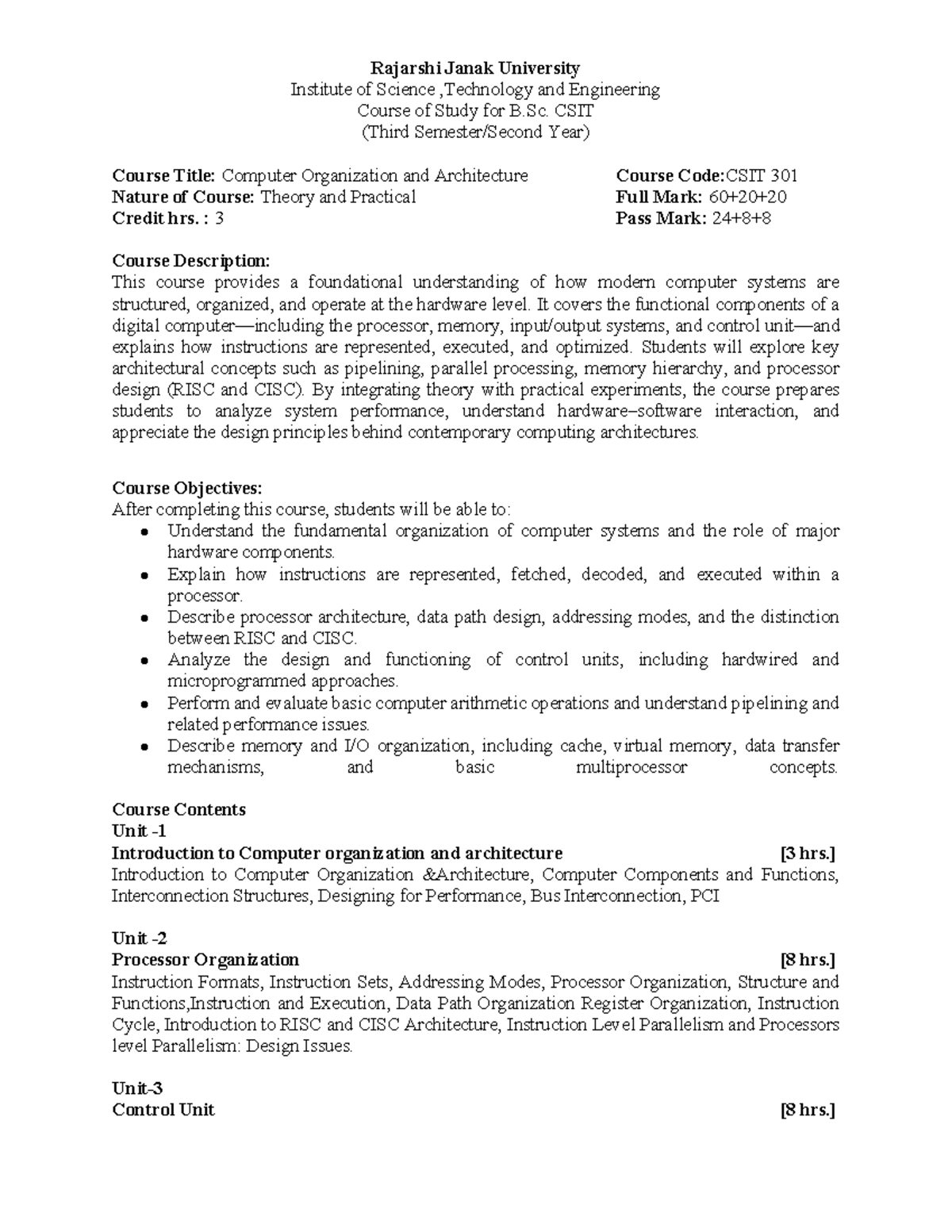 CSIT 301: Computer Organization & Architecture Course Notes - Studocu