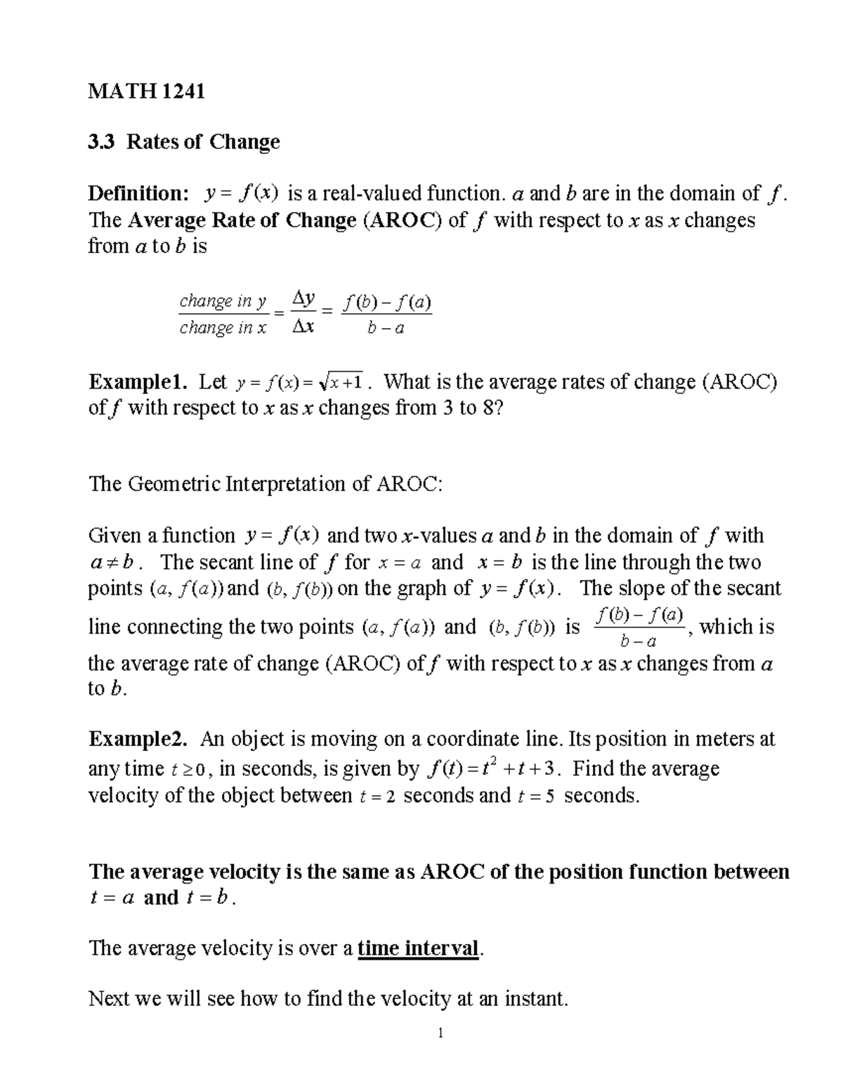 MATH 1241 Final Exam Review: AROC & IROC Concepts - Studocu
