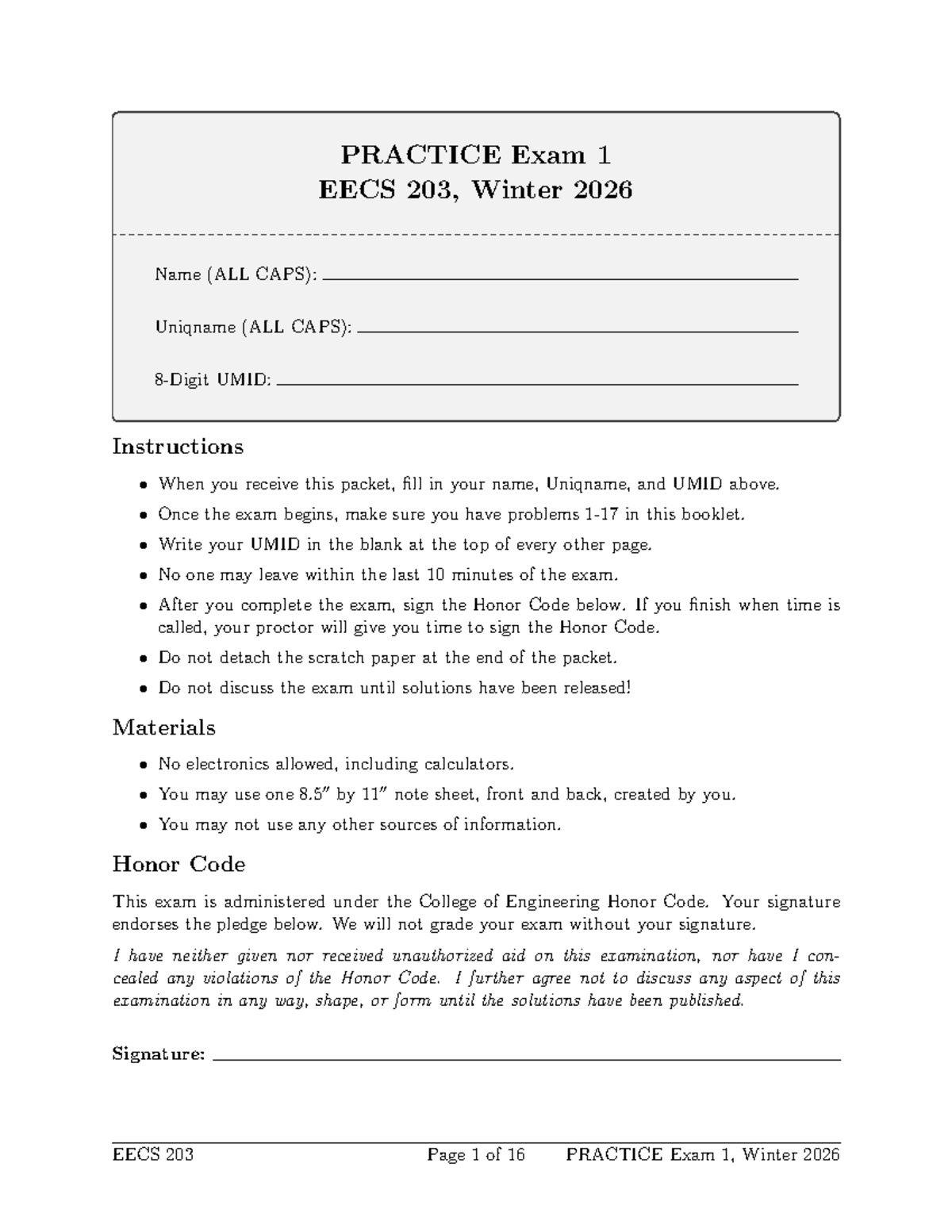 EECS 203 Practice Exam 1, Winter 2026 - Studocu